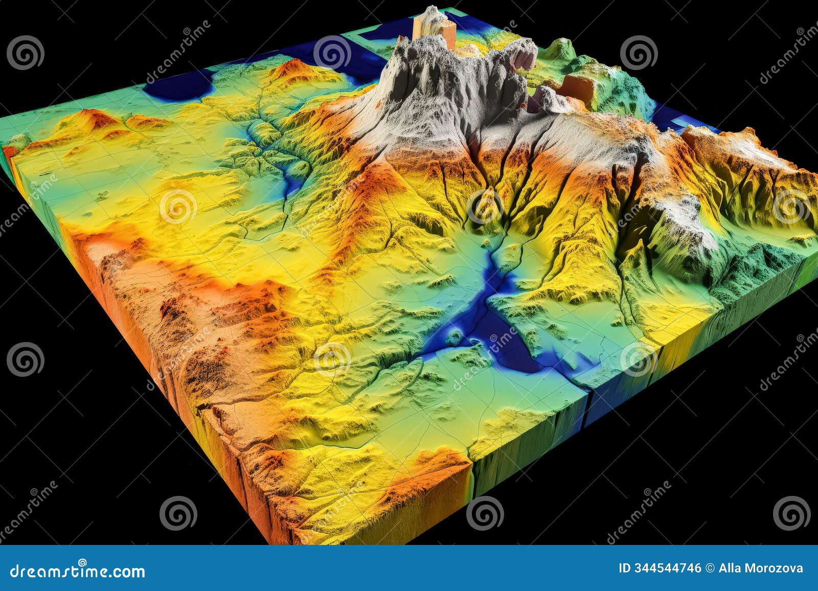 Map of a Mountain Range with a River Running through it Stock Photo ...