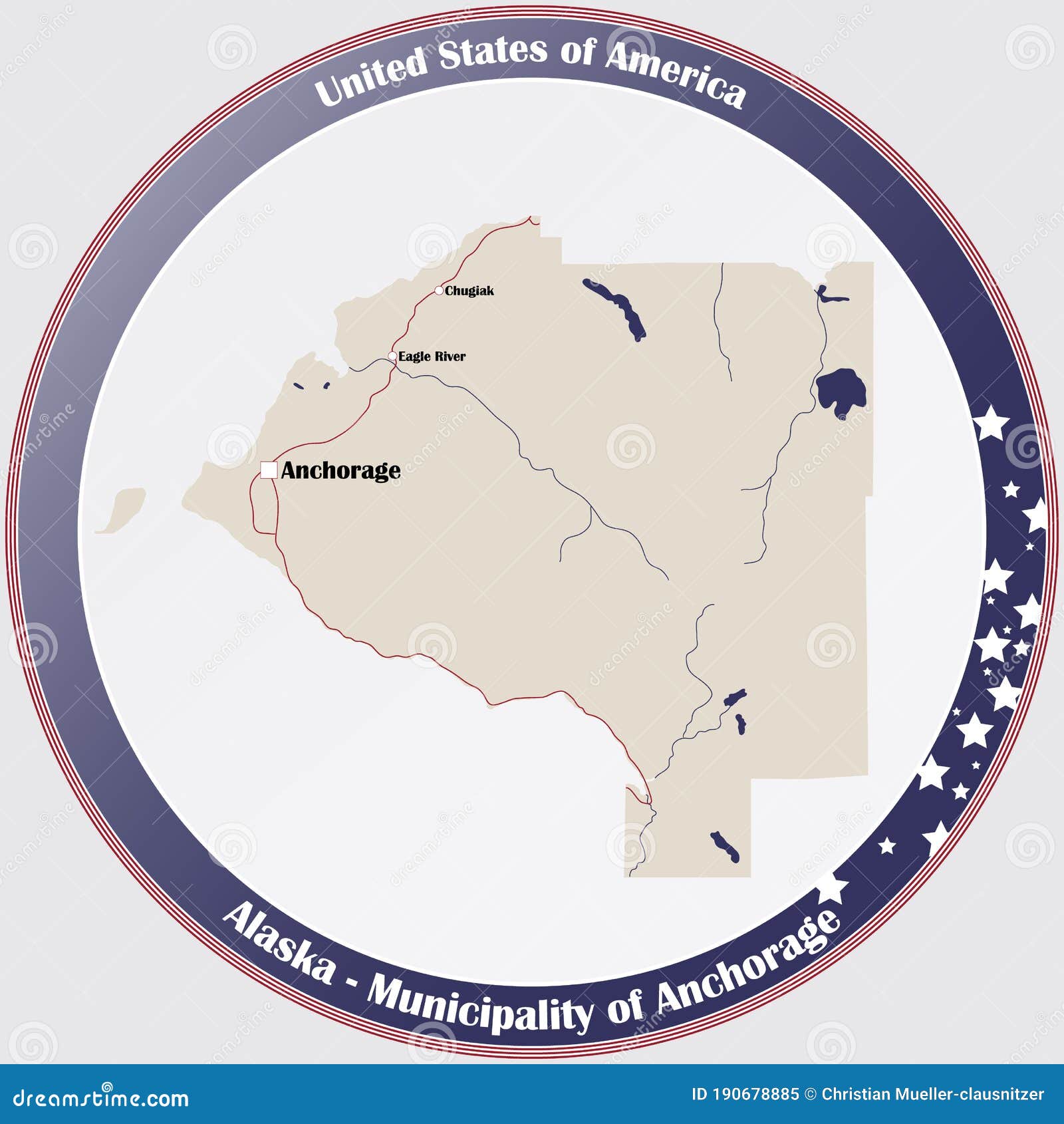 Map of the Municipality of Anchorage in Alaska Stock Illustration ...
