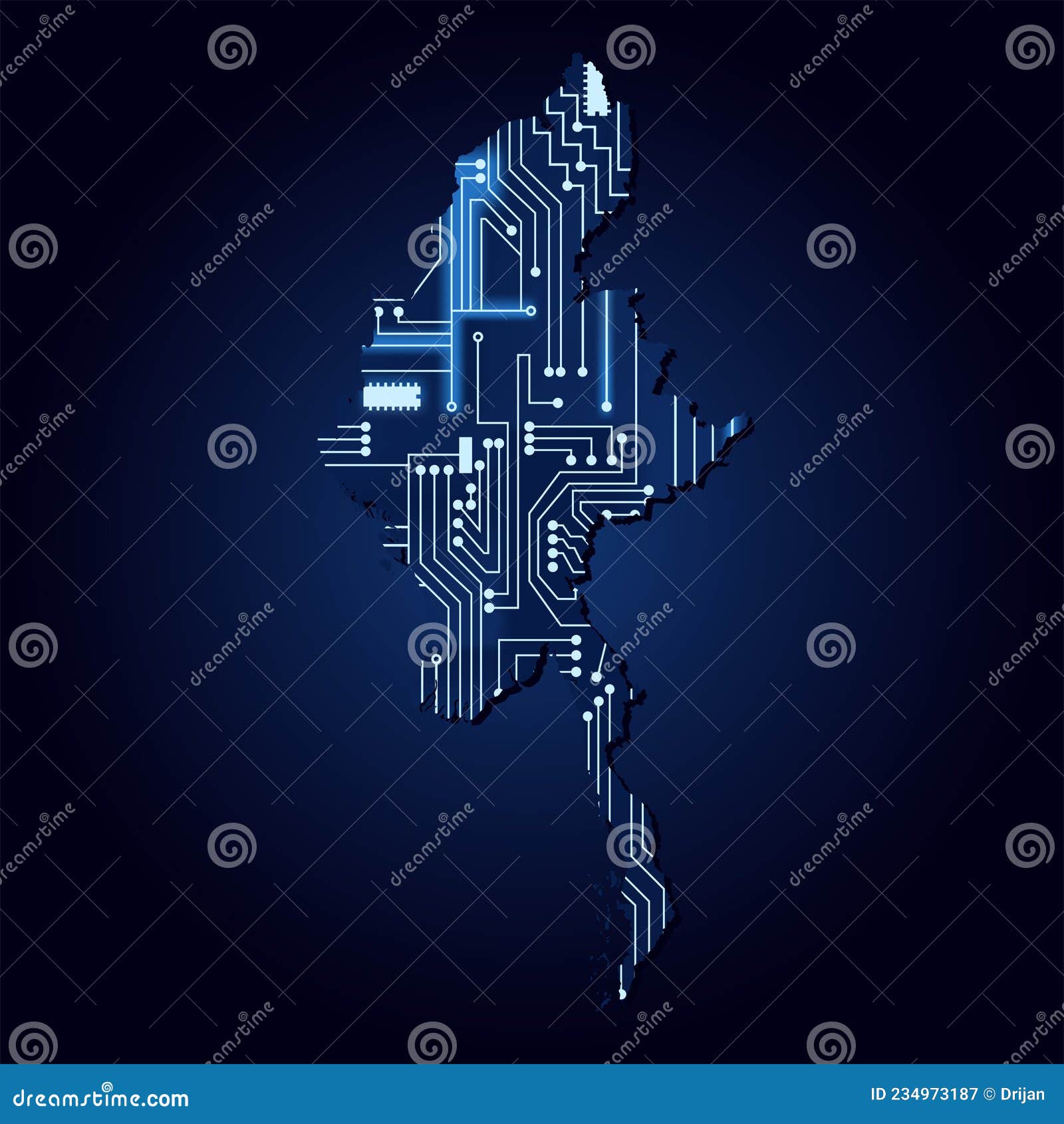 Map of Myanmar with Electronic Circuit Stock Vector - Illustration of ...