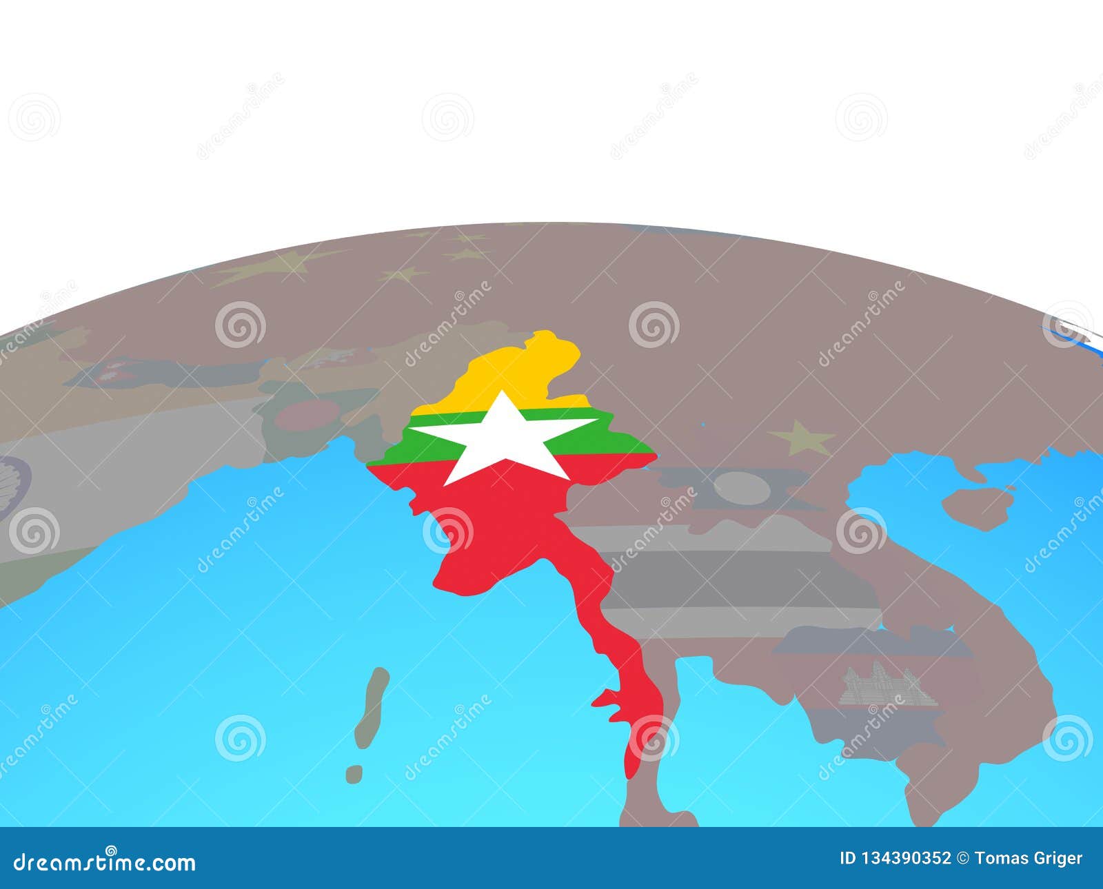 Map of Myanmar with Flag on Globe Stock Illustration - Illustration of ...