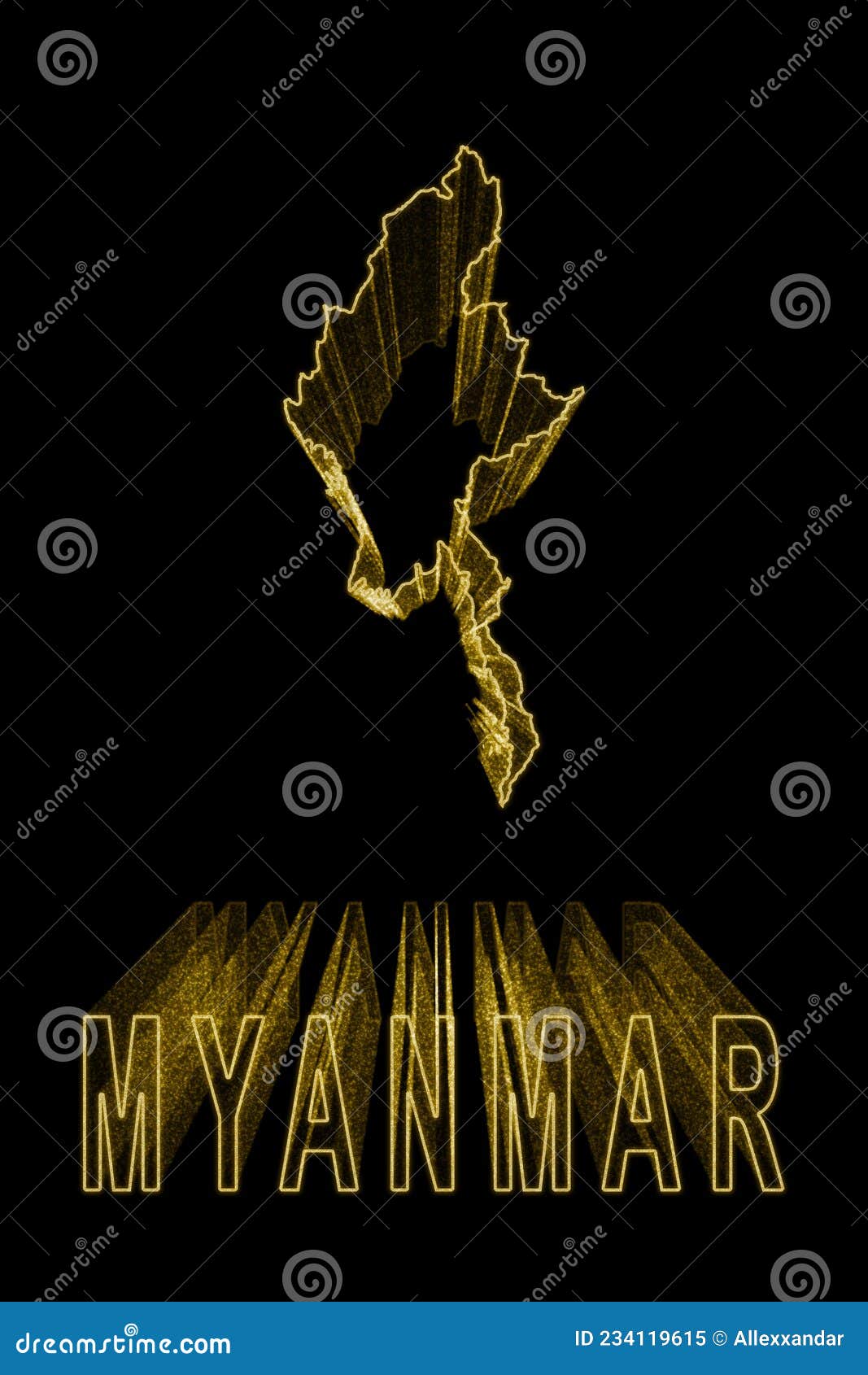 Map of Myanmar, Gold Map on Black Background Stock Illustration ...