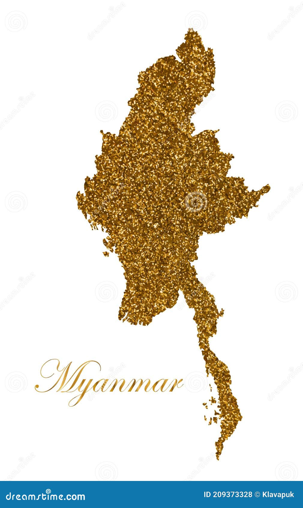 Map of Myanmar . Silhouette with Golden Glitter Texture Stock Vector ...