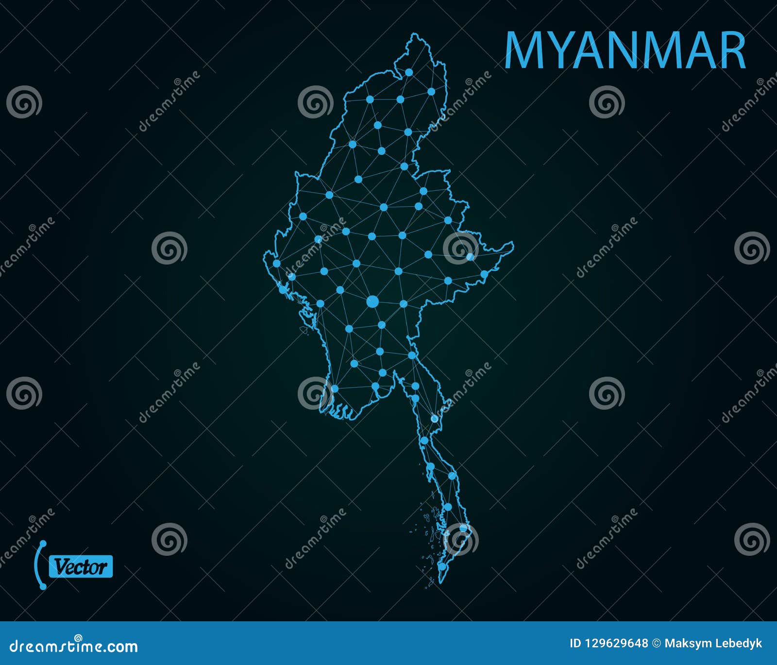 Myanmar Map Vector, Isolated On White Background. Black Map Template ...