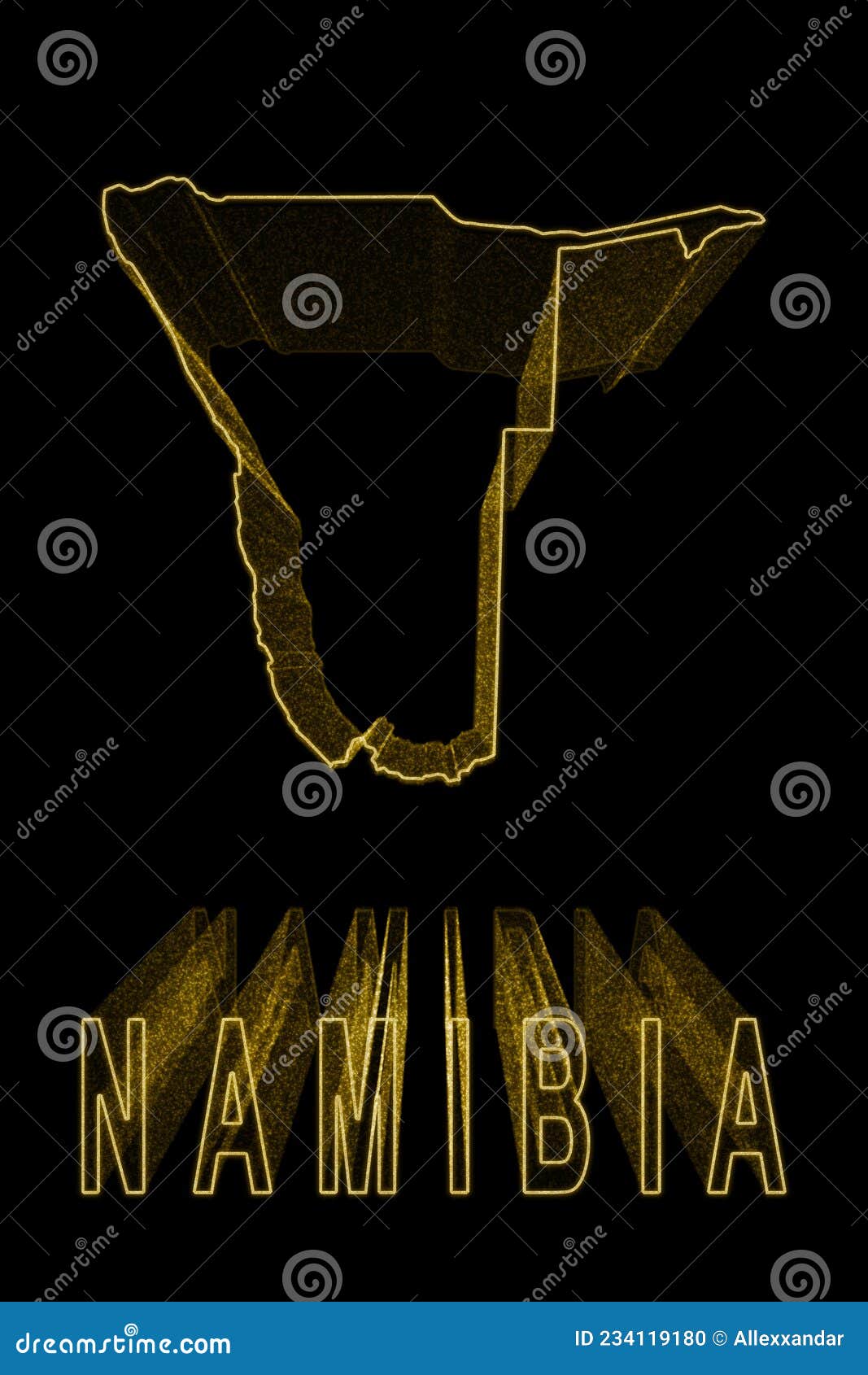 Map of Namibia, Gold Map on Black Background Stock Illustration ...