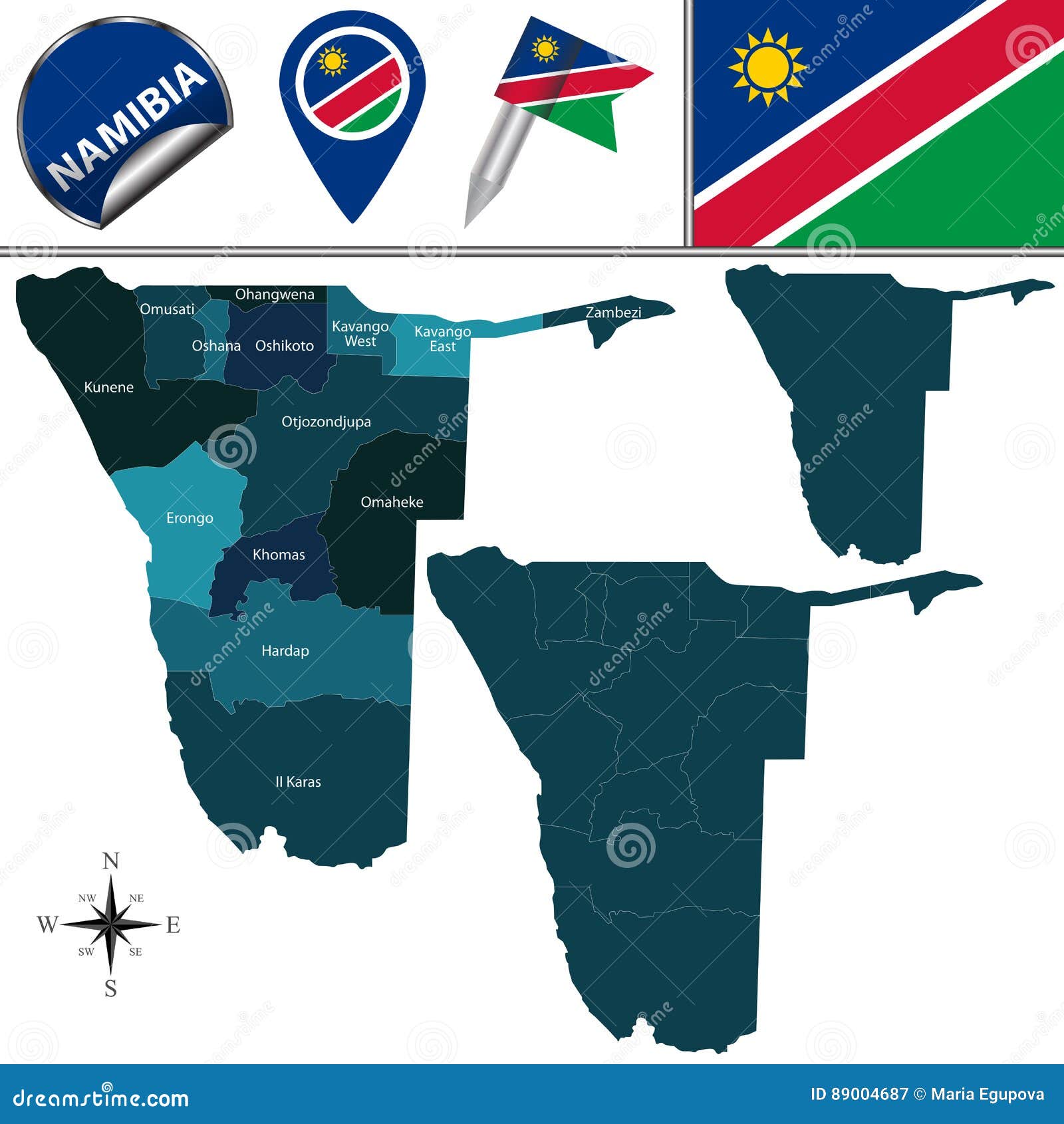 Map Of Namibia With Named Regions Cartoon Vector | CartoonDealer.com ...