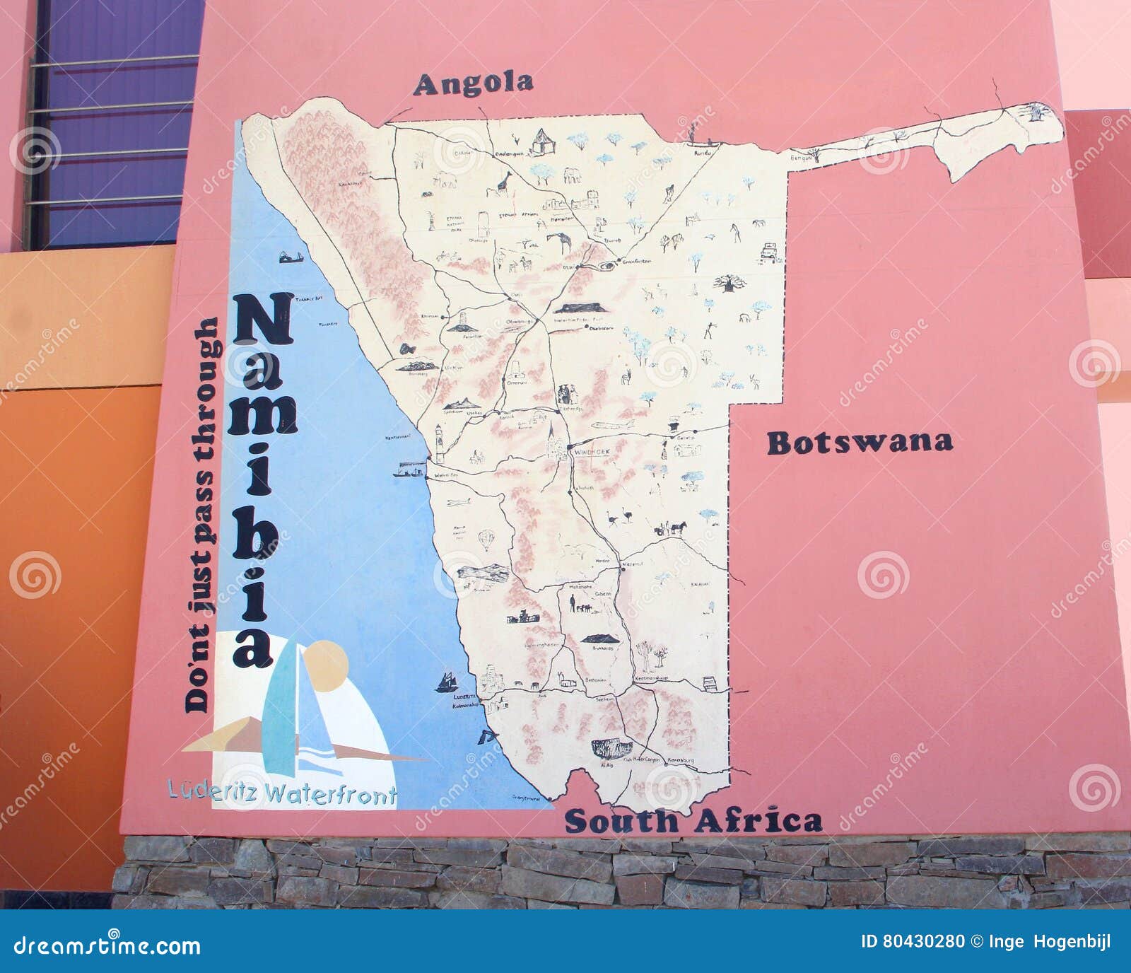 Map Namibia Pink Building, Luderitz, Namibia Editorial Image - Image of ...
