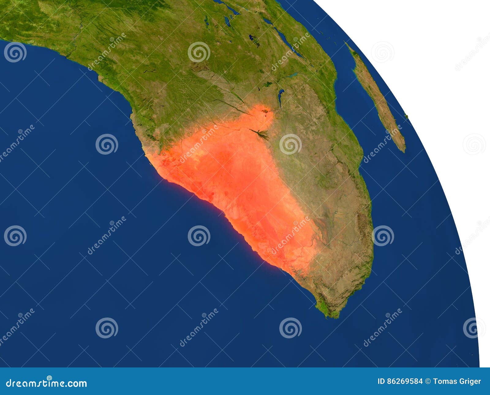 Map of Namibia in red stock illustration. Illustration of orbiting ...