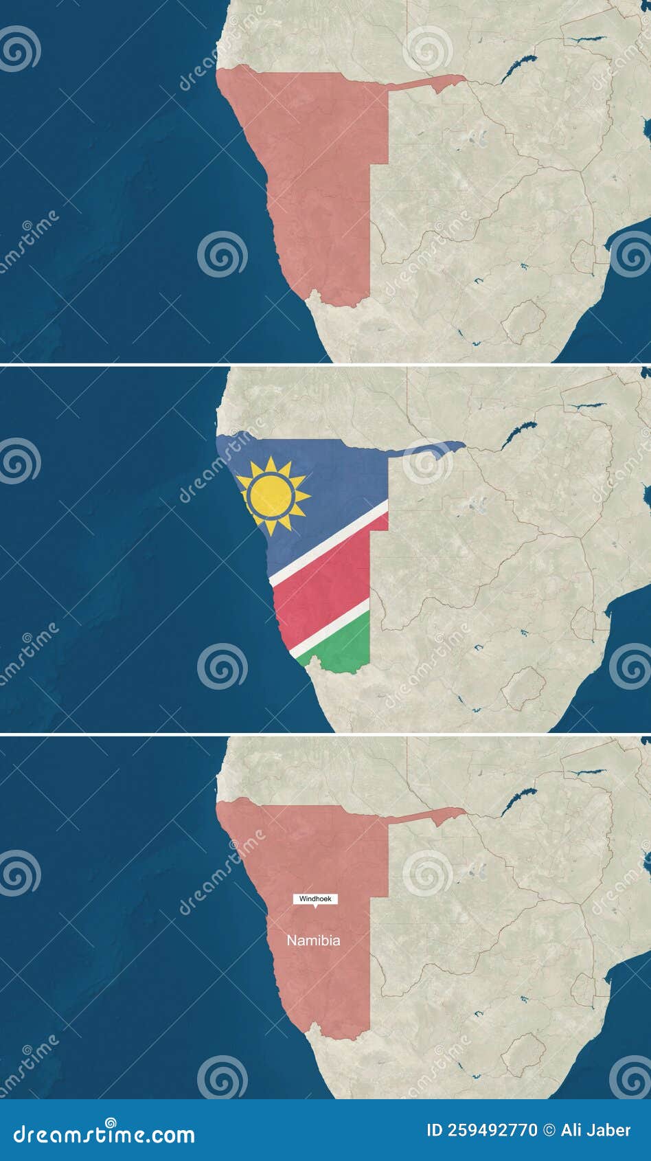 The Map of Namibia with Text, Textless, and with Flag Stock ...