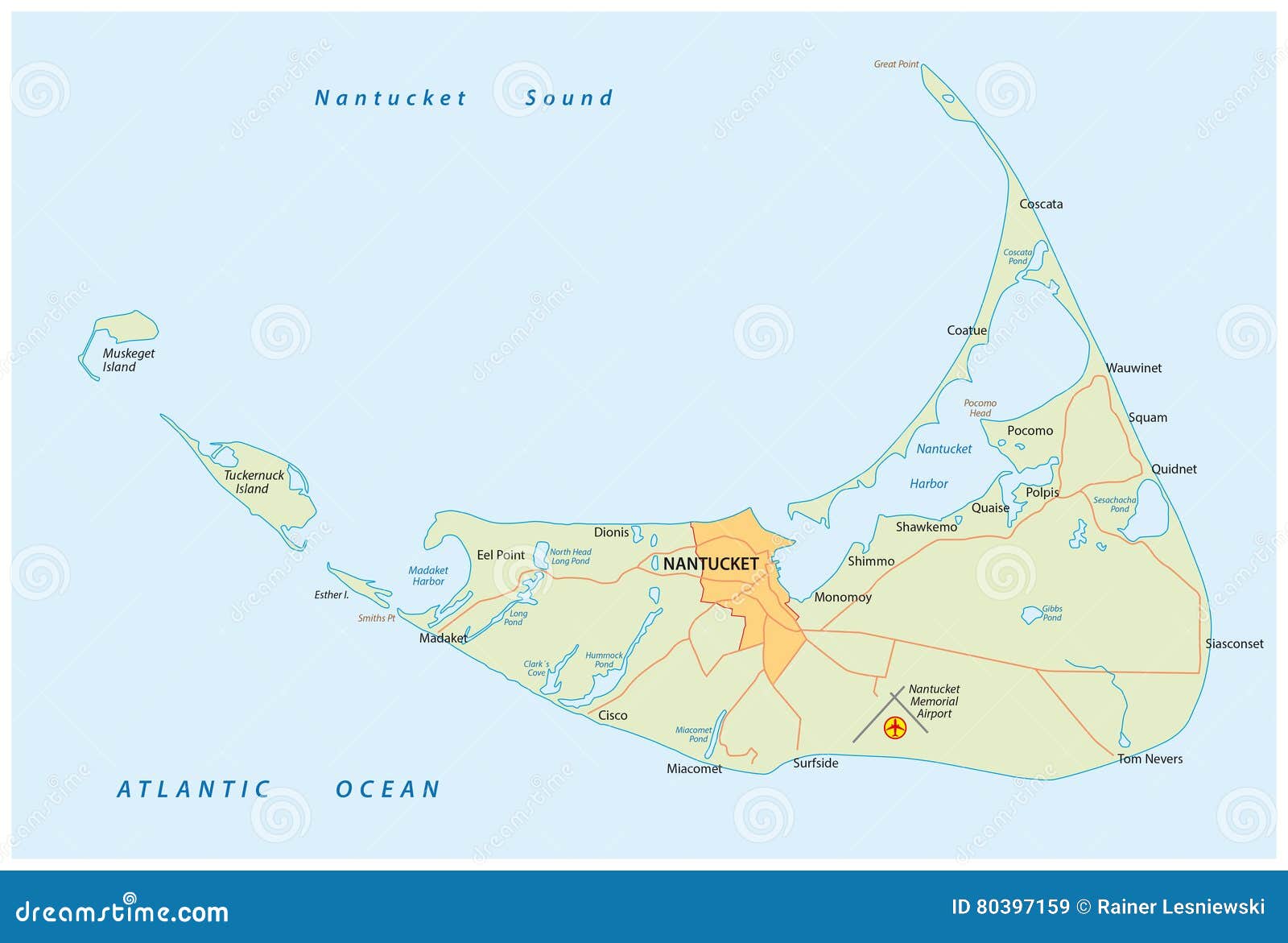Map of Nantucket Iceland in the US State of Massachusetts Stock Vector ...