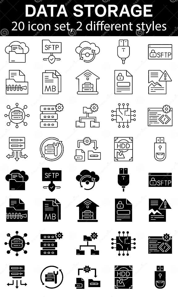 Data storage icon set stock vector. Illustration of server - 282143137