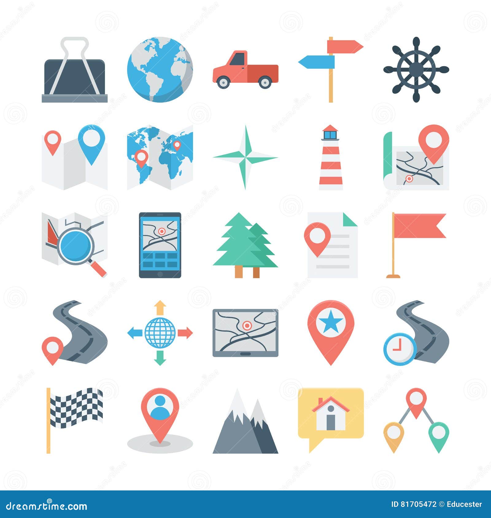 Map and Navigation Colored Vector Icons 2 Stock Illustration ...