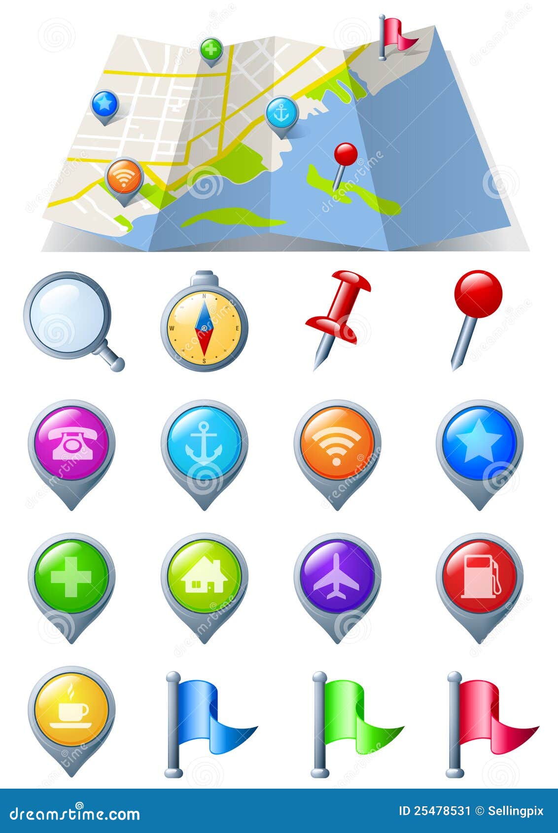 Map with Navigation Icon Pack Stock Vector - Illustration of tourism ...
