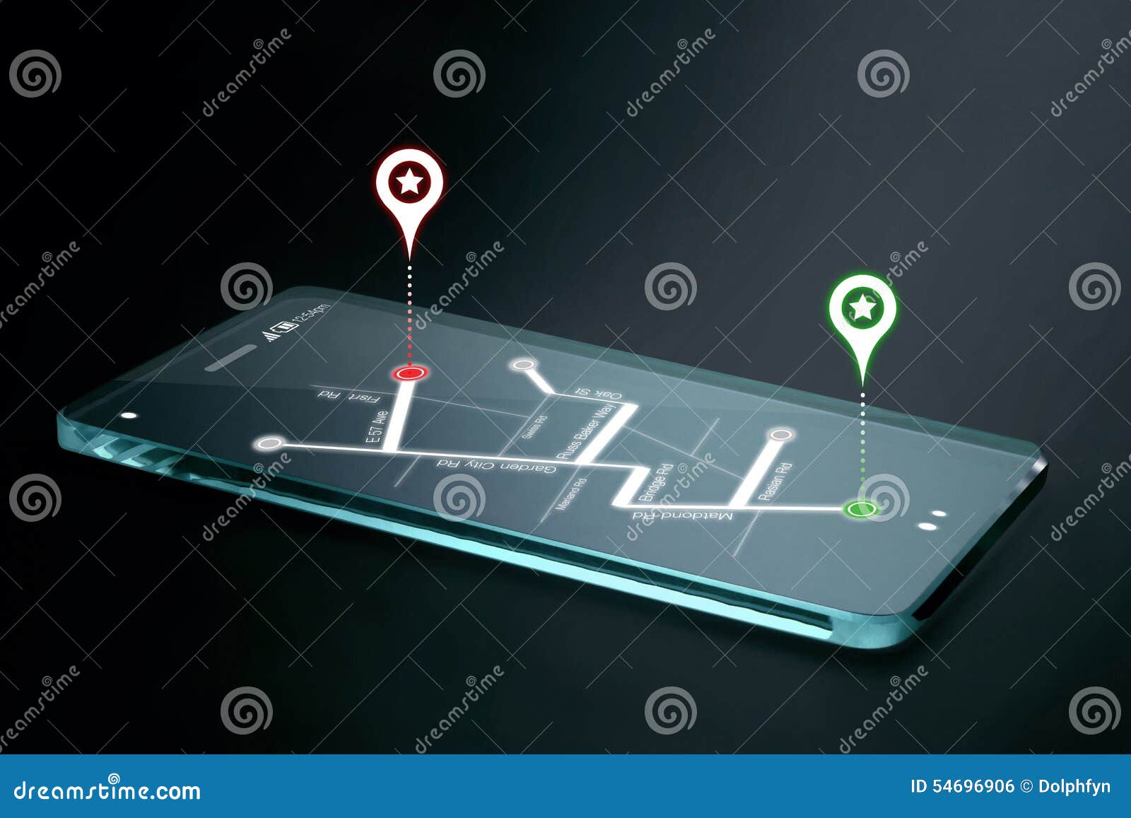 Map and Navigation Icons on Transparent Smartphone Screen Stock Photo ...