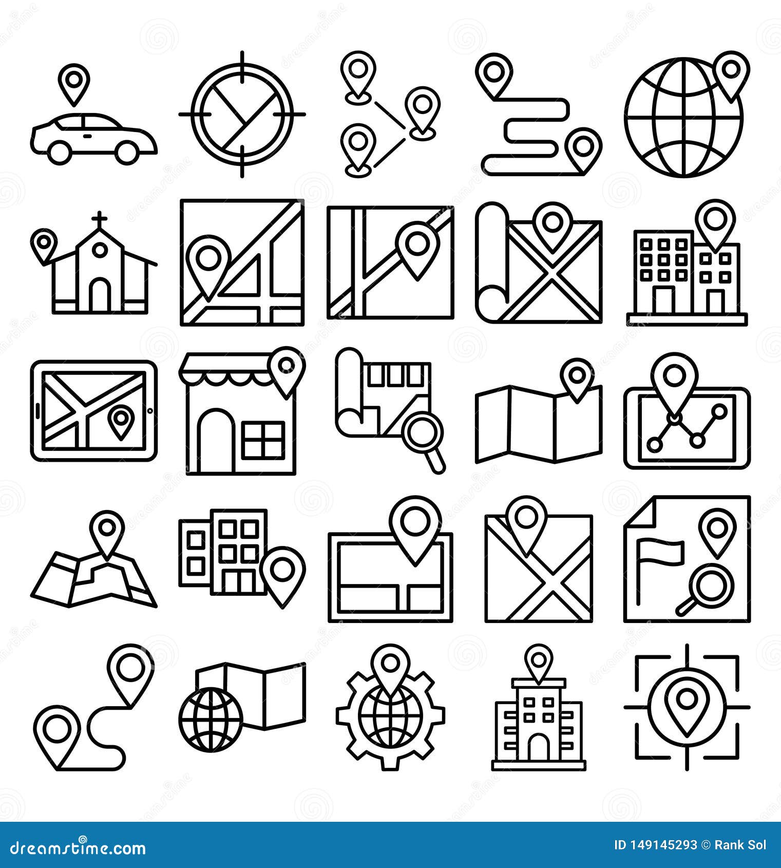 Map And Navigation Isolated Vector Icons Set That Can Easily Modify Or Edit Map And Navigation ...