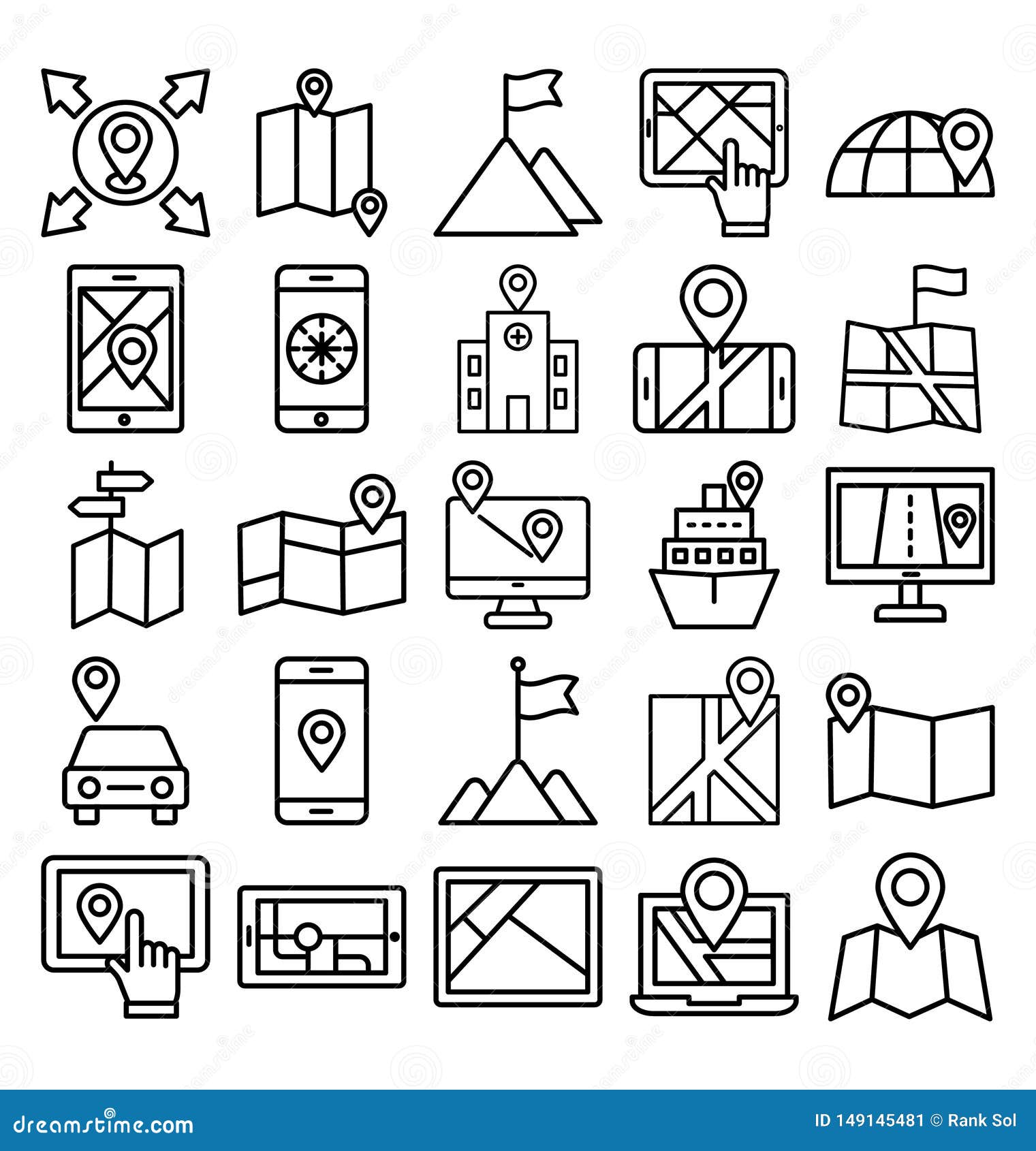 Map And Navigation Isolated Vector Icons Set That Can Easily Modify Or ...