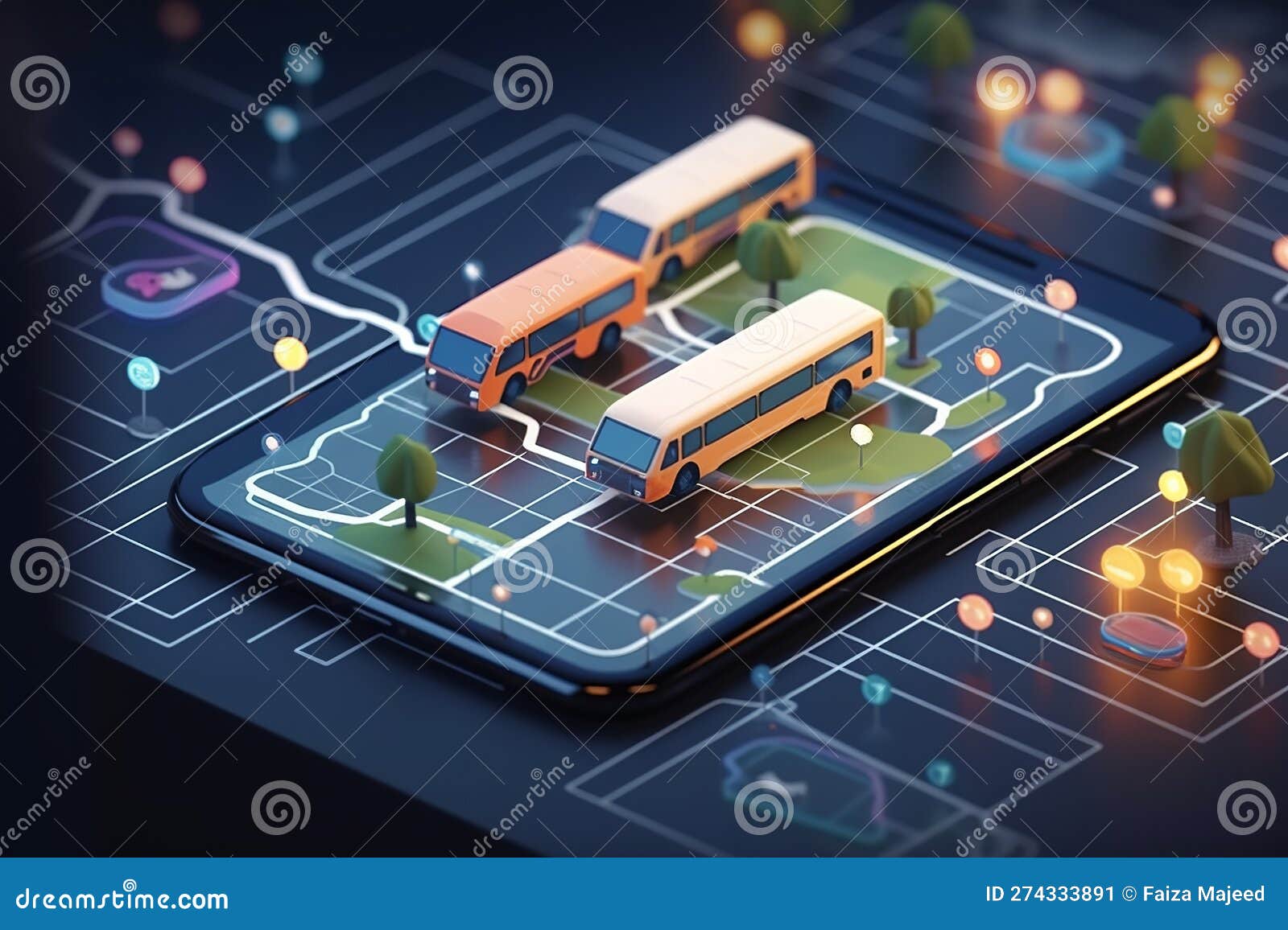 Map Navigator on Smartphone, App Transport Bus, Generative AI Stock ...