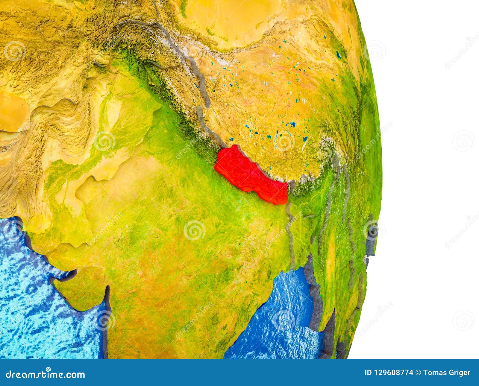 Map of Nepal on 3D Earth stock illustration. Illustration of countries ...