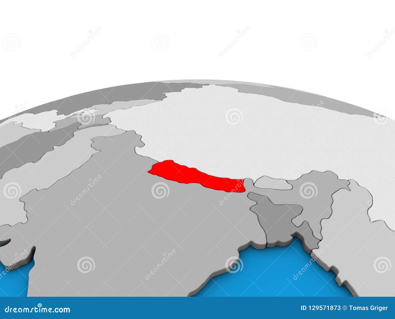 Map of Nepal on 3D globe stock illustration. Illustration of asia ...