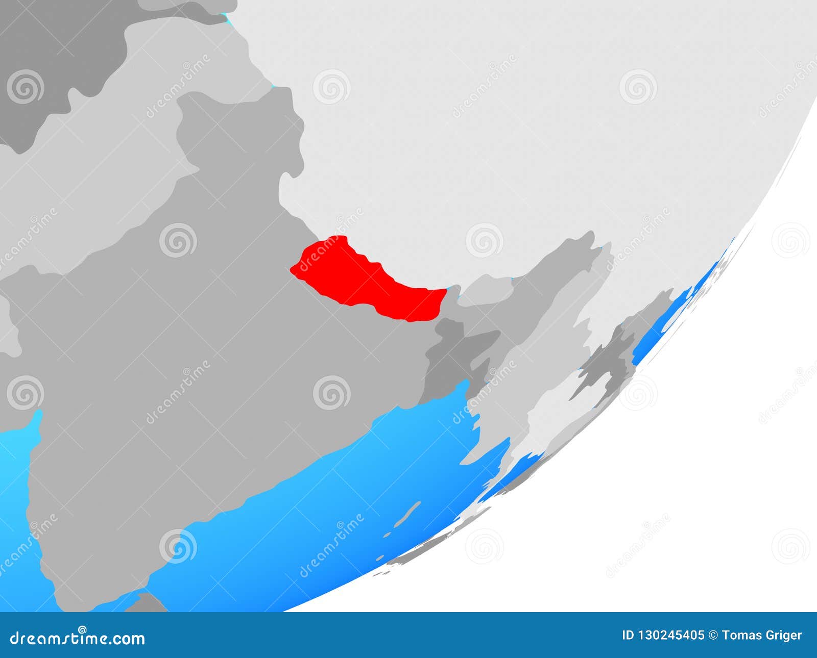 Map of Nepal on globe stock illustration. Illustration of render ...