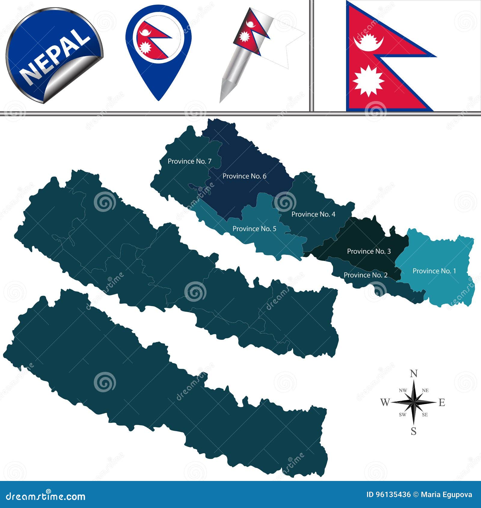 Map of Nepal with Provinces Stock Vector - Illustration of areas ...