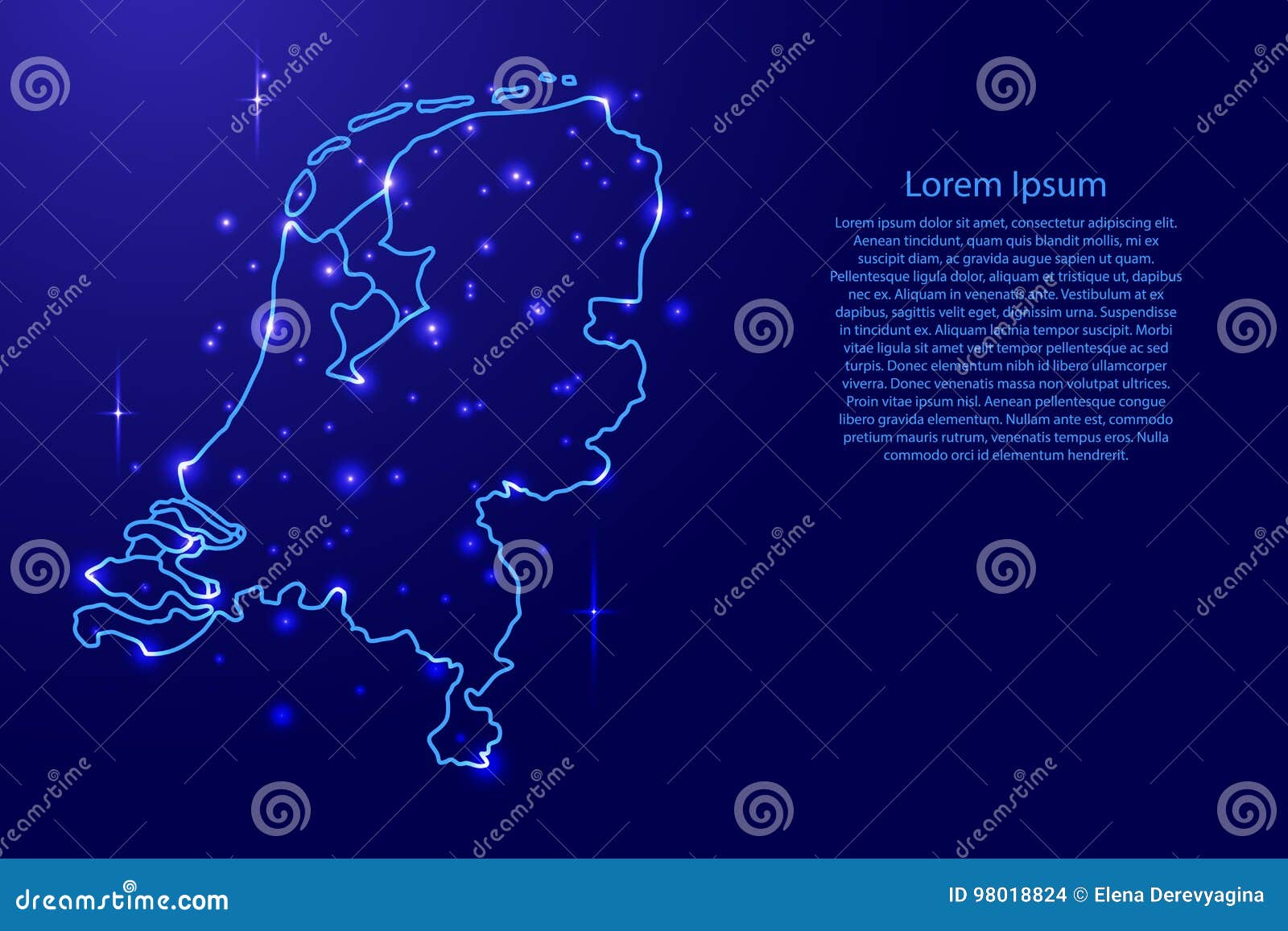 Map Netherlands from the Contours Network Blue, Luminous Space Stars ...