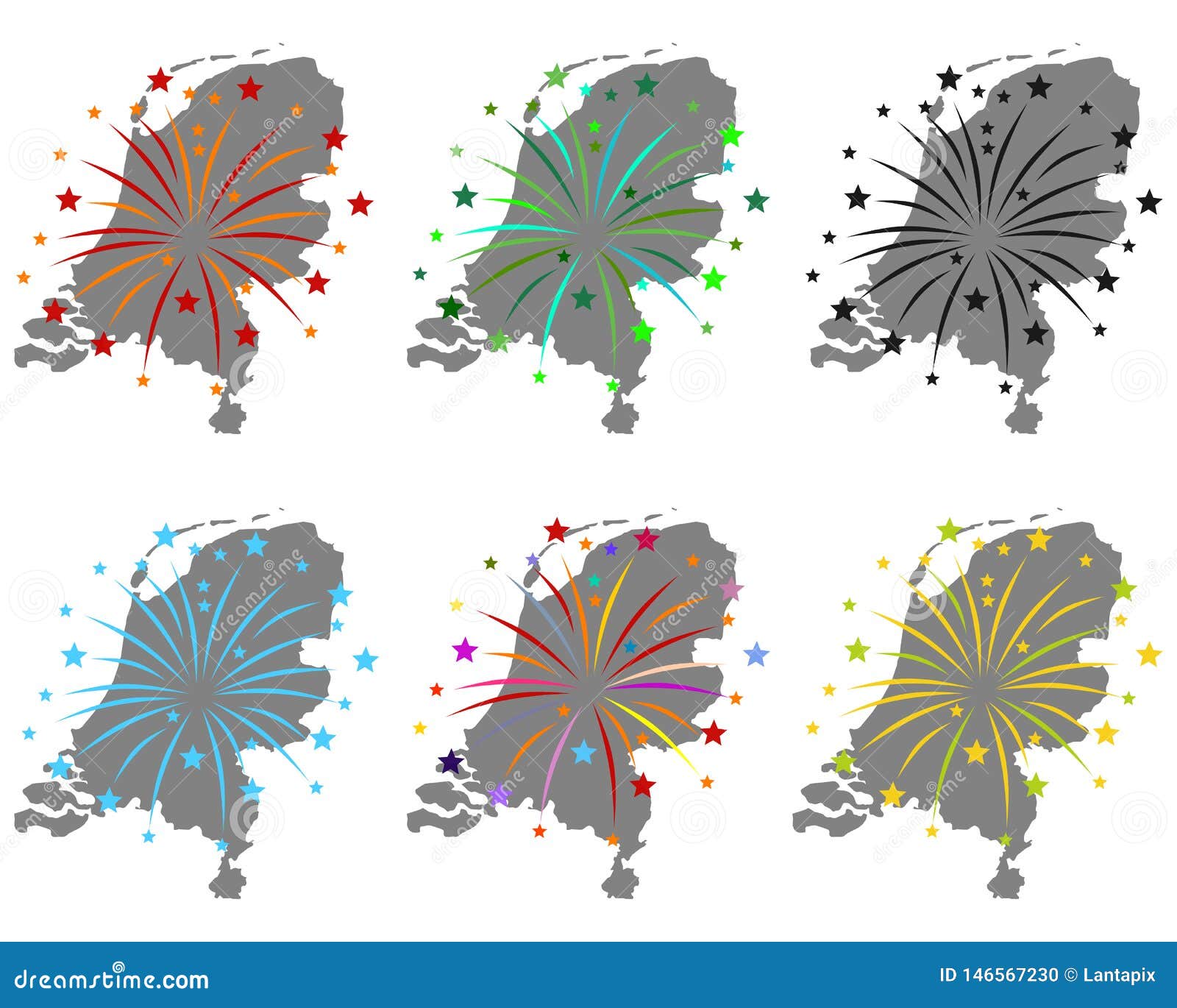 Map of the Netherlands with Fireworks Stock Vector - Illustration of ...