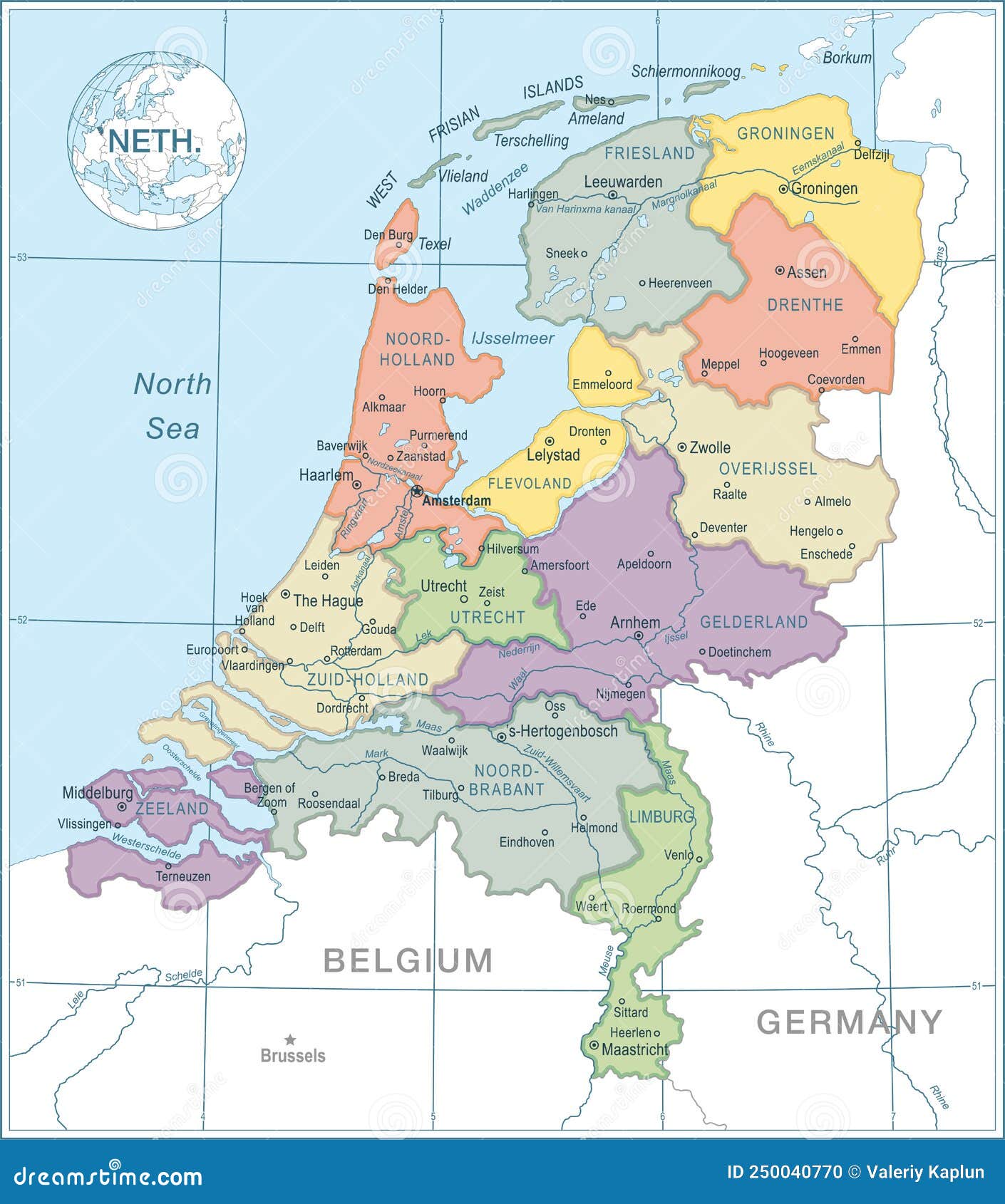 Netherlands - Highly Detailed Editable Political Map With Separated Layers. Cartoon Vector ...