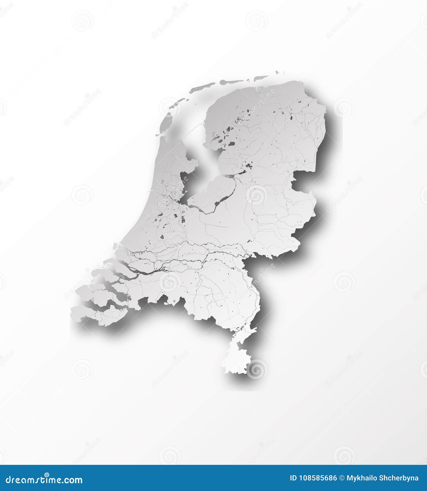 Map of Netherlands with Lakes and Rivers. Stock Vector - Illustration ...