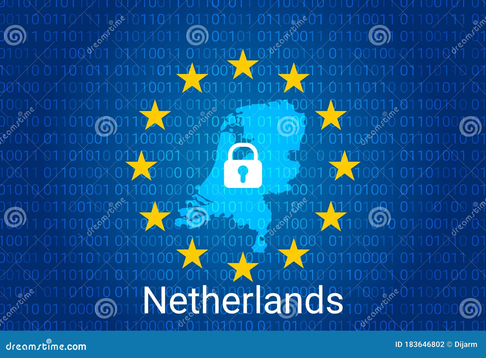 Map of Netherlands, with Lock and Binary Code Background. Europe Union ...