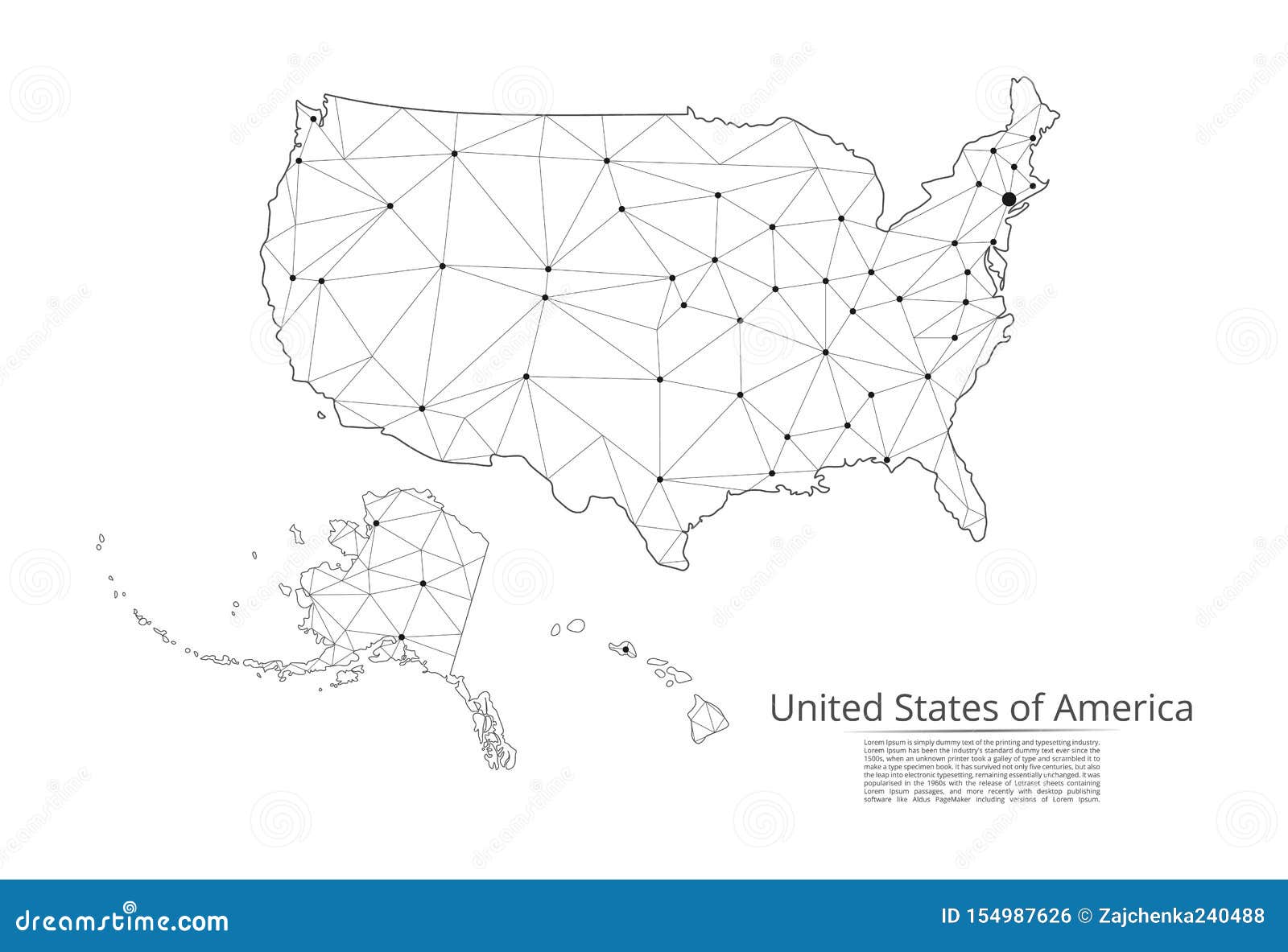 The Map of the Network of the United States of America. Vector Low-poly ...