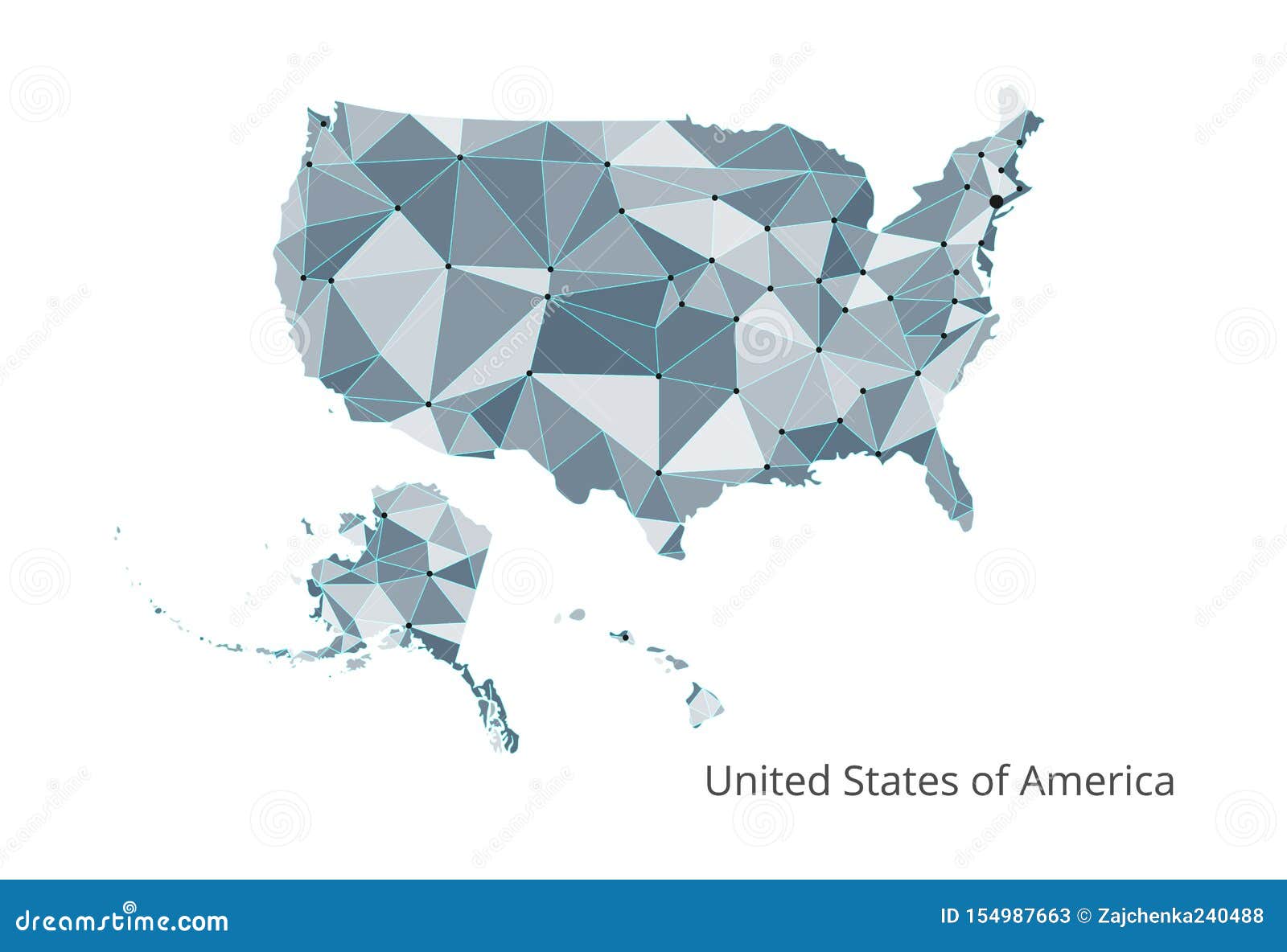 The Map of the Network of the United States of America. Vector Low-poly ...