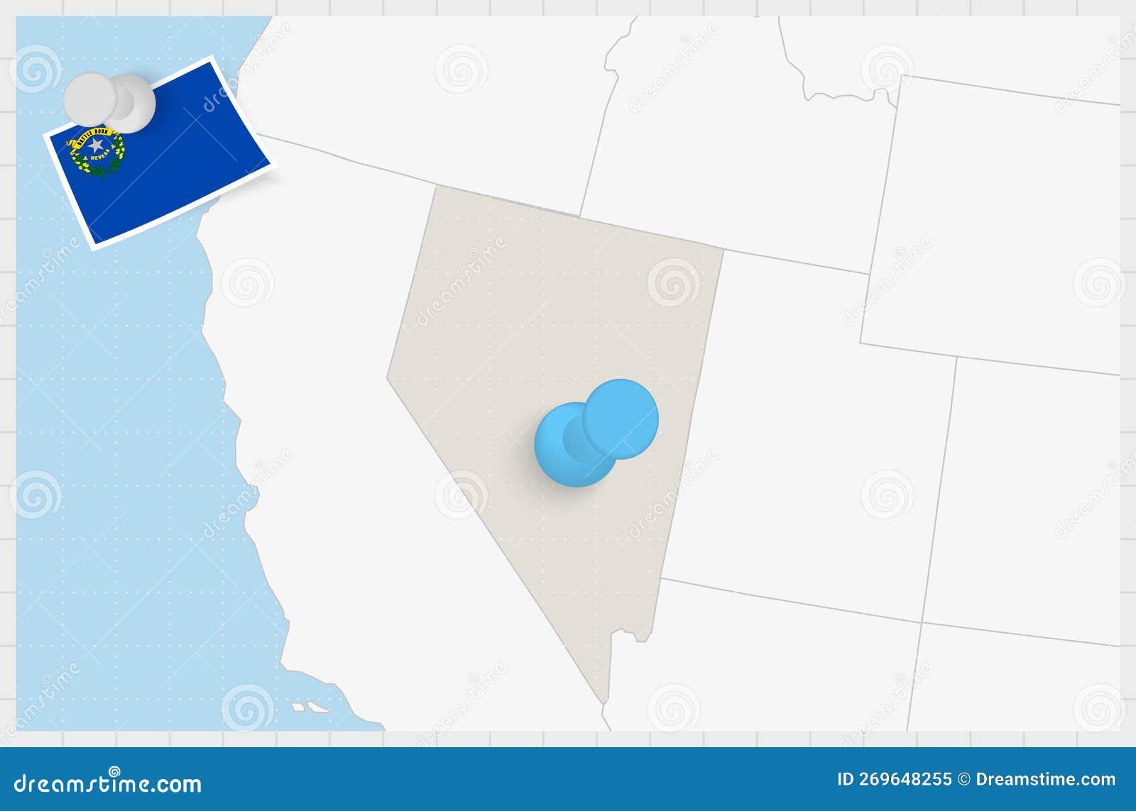 Map of Nevada with a Pinned Blue Pin. Pinned Flag of Nevada Stock ...