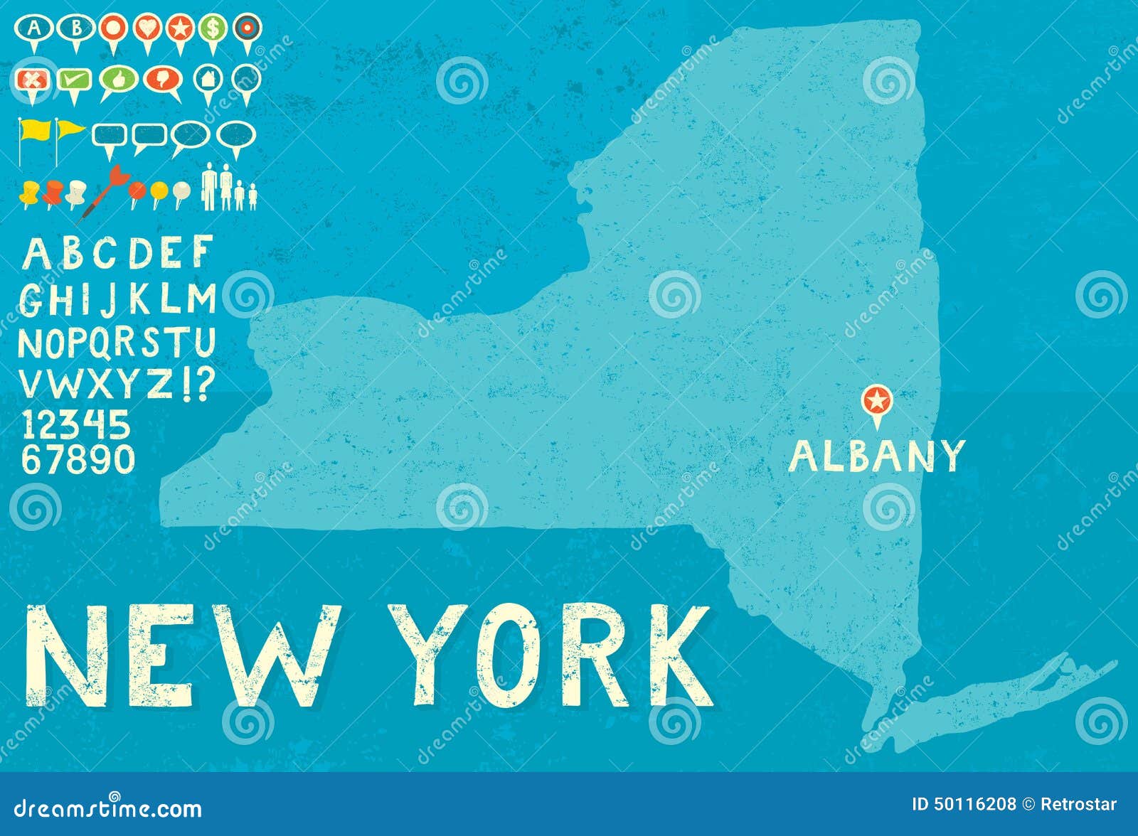 Map of New York with icons stock vector. Illustration of star - 50116208