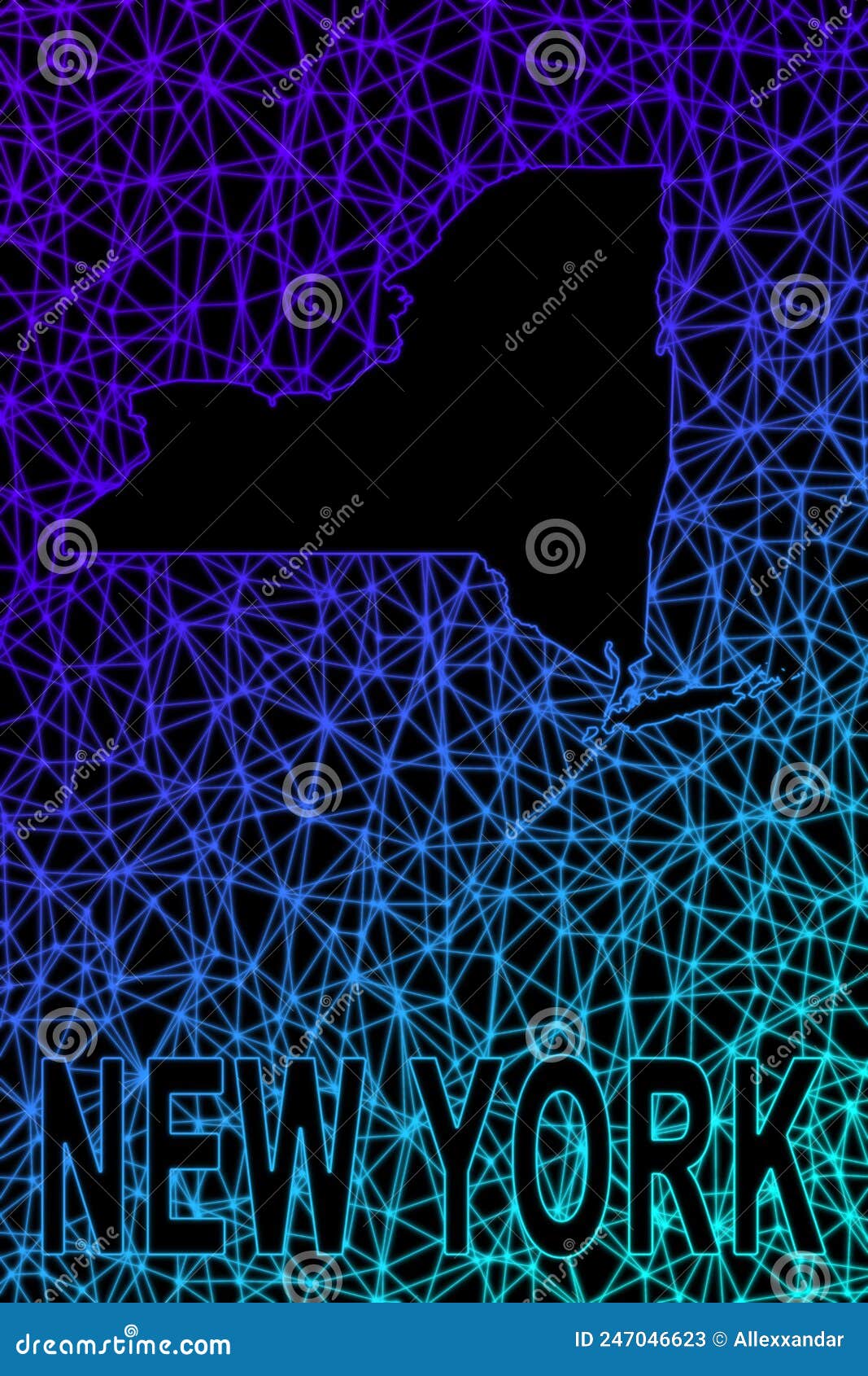 Map of New York, Polygonal Mesh Line Map Stock Illustration ...