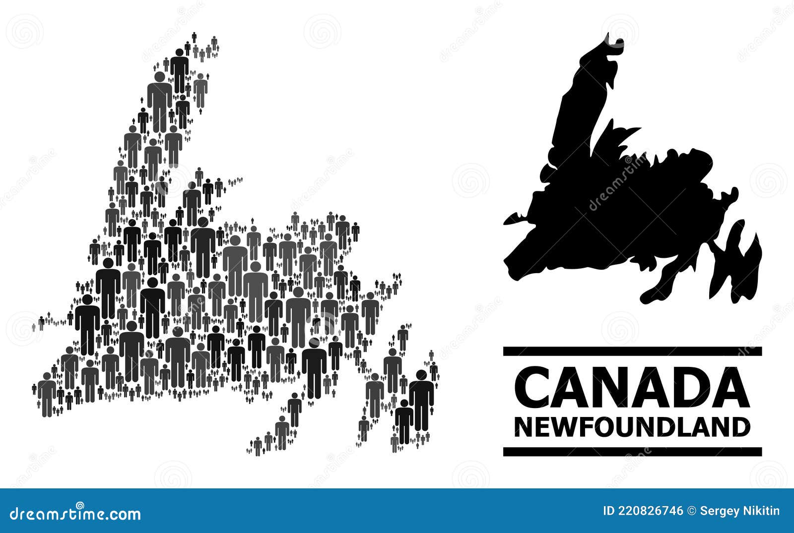 Vector Humans Collage Map of Newfoundland Island and Solid Map Stock ...