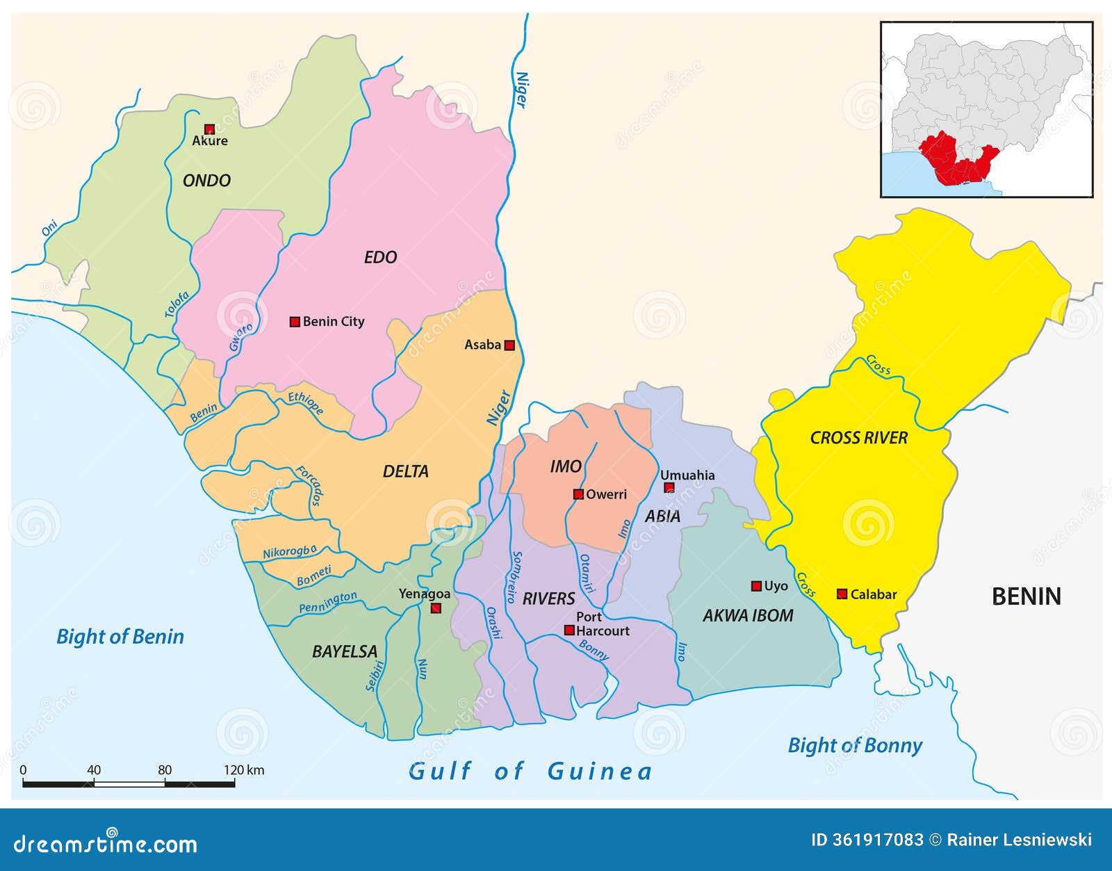 Map of the Niger Delta in Nigeria Stock Vector - Illustration of ...