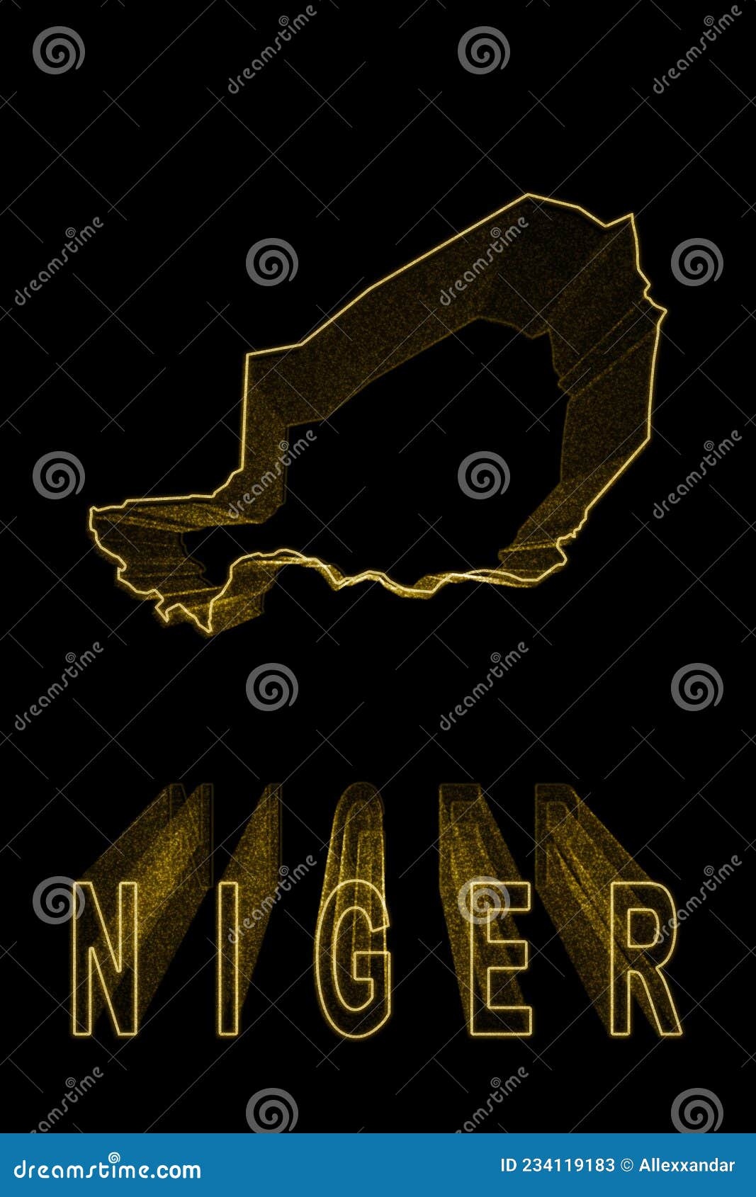 Map of Niger, Gold Map on Black Background Stock Illustration ...