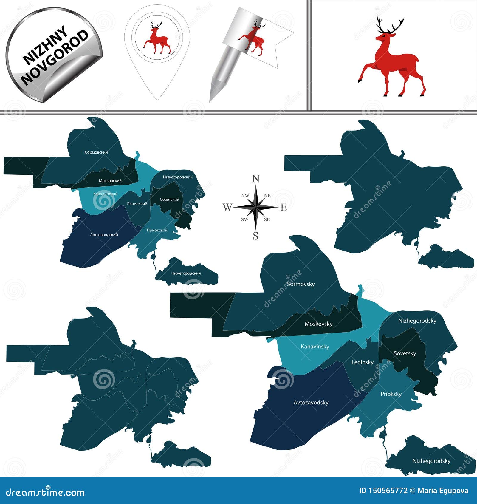 Map of Nizhny Novgorod with Districts Stock Vector - Illustration of ...