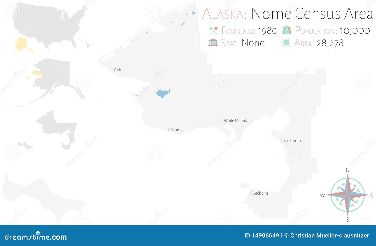 Map of Nome Census Area in Alaska Stock Vector - Illustration of sign ...