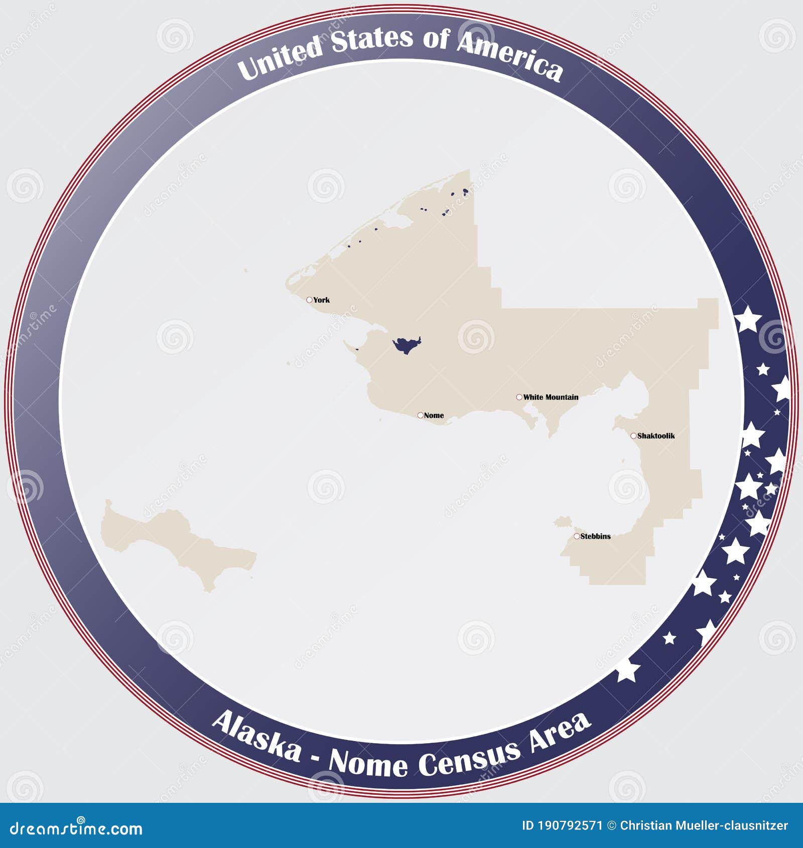 Map of Nome Census Area in Alaska Stock Vector - Illustration of ...
