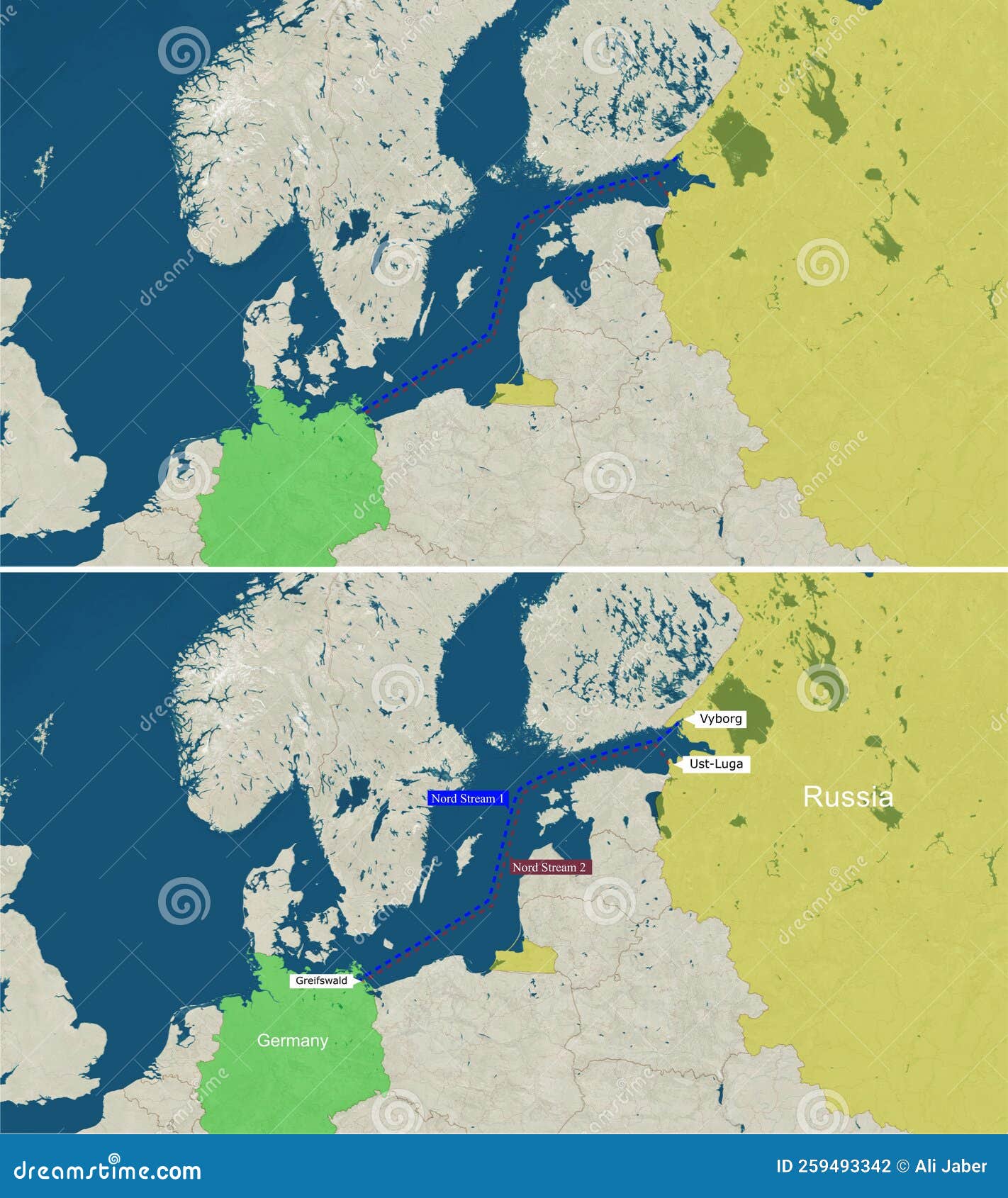 The Map of Nord Stream 1 and 2 with Text, Textless Stock Illustration ...