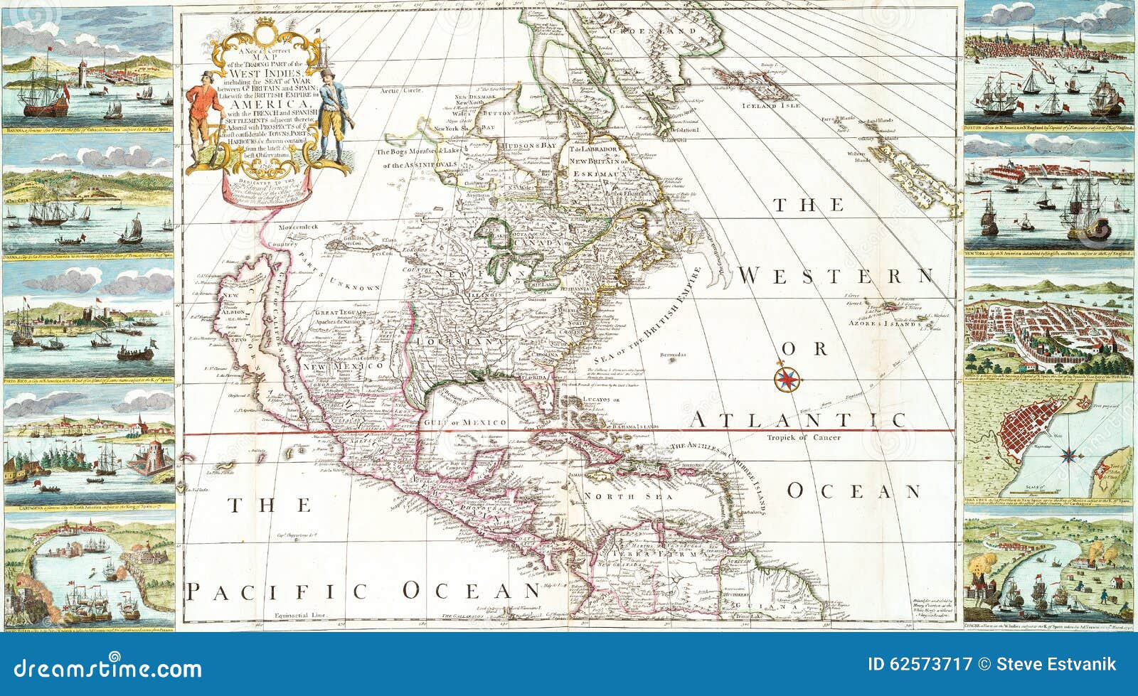 Map of North America Including West Indies Stock Illustration ...