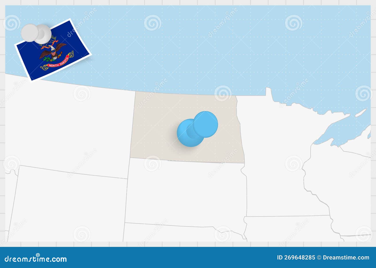 Map of North Dakota with a Pinned Blue Pin. Pinned Flag of North Dakota ...