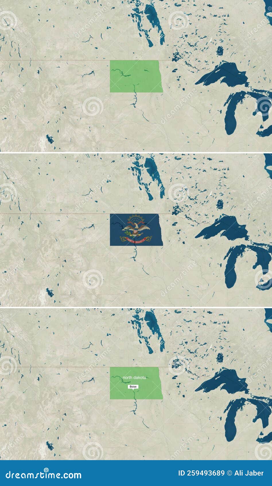 The Map of North Dakota with Text, Textless, and with Flag Stock ...