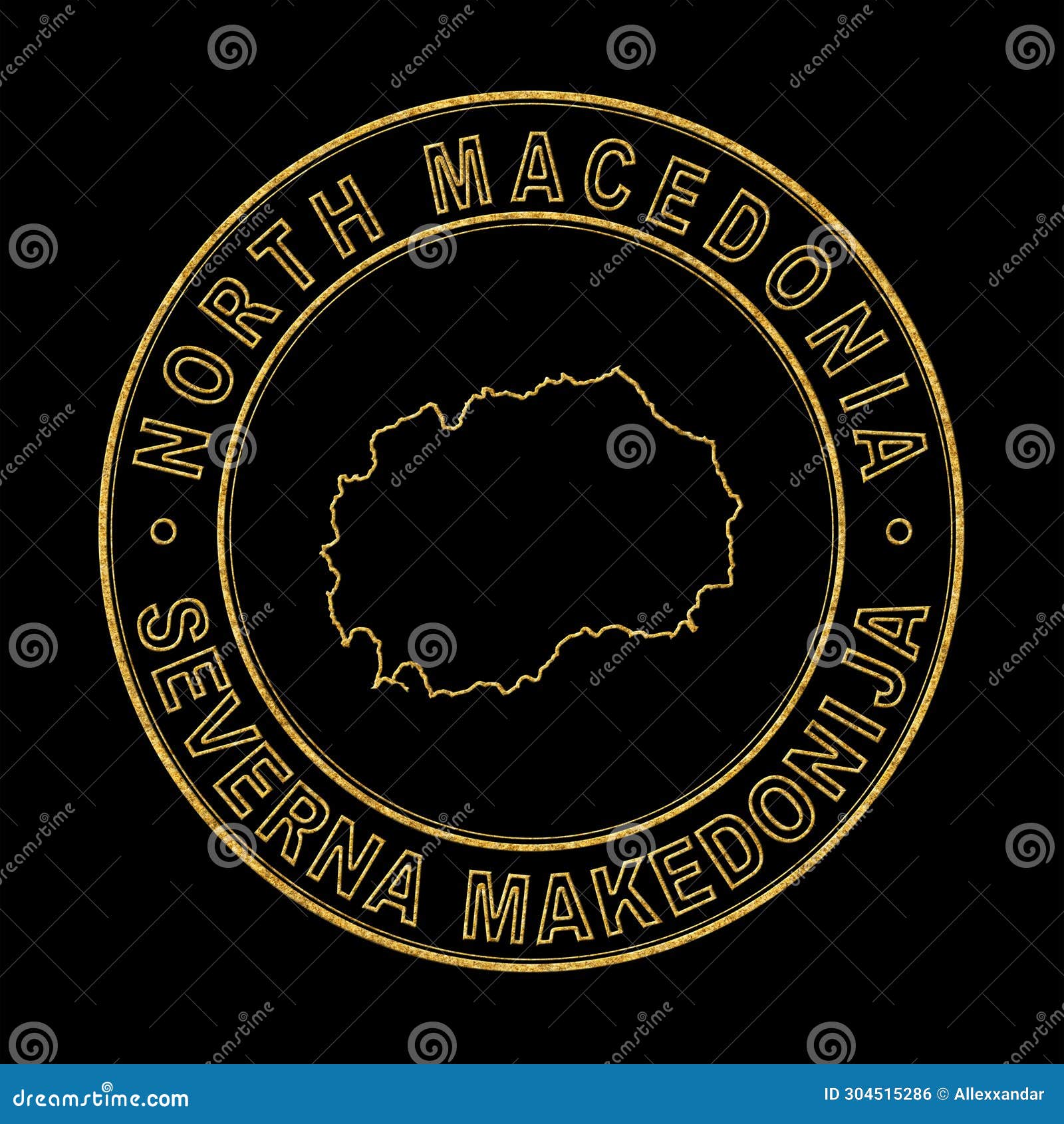 Map of North Macedonia, Golden Stamp Black Background Stock ...