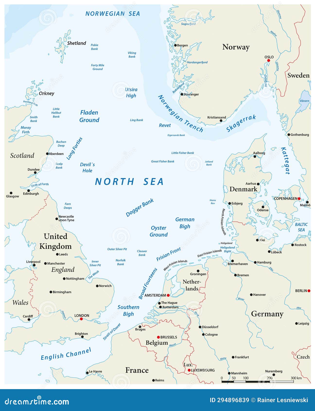 Map of the North Sea Basin and Surrounding Countries Stock Vector ...