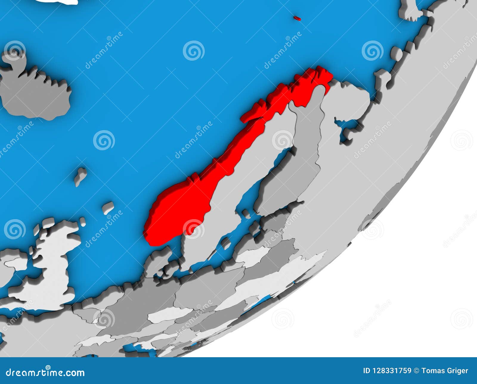 Map of Norway on 3D globe stock illustration. Illustration of kingdom ...