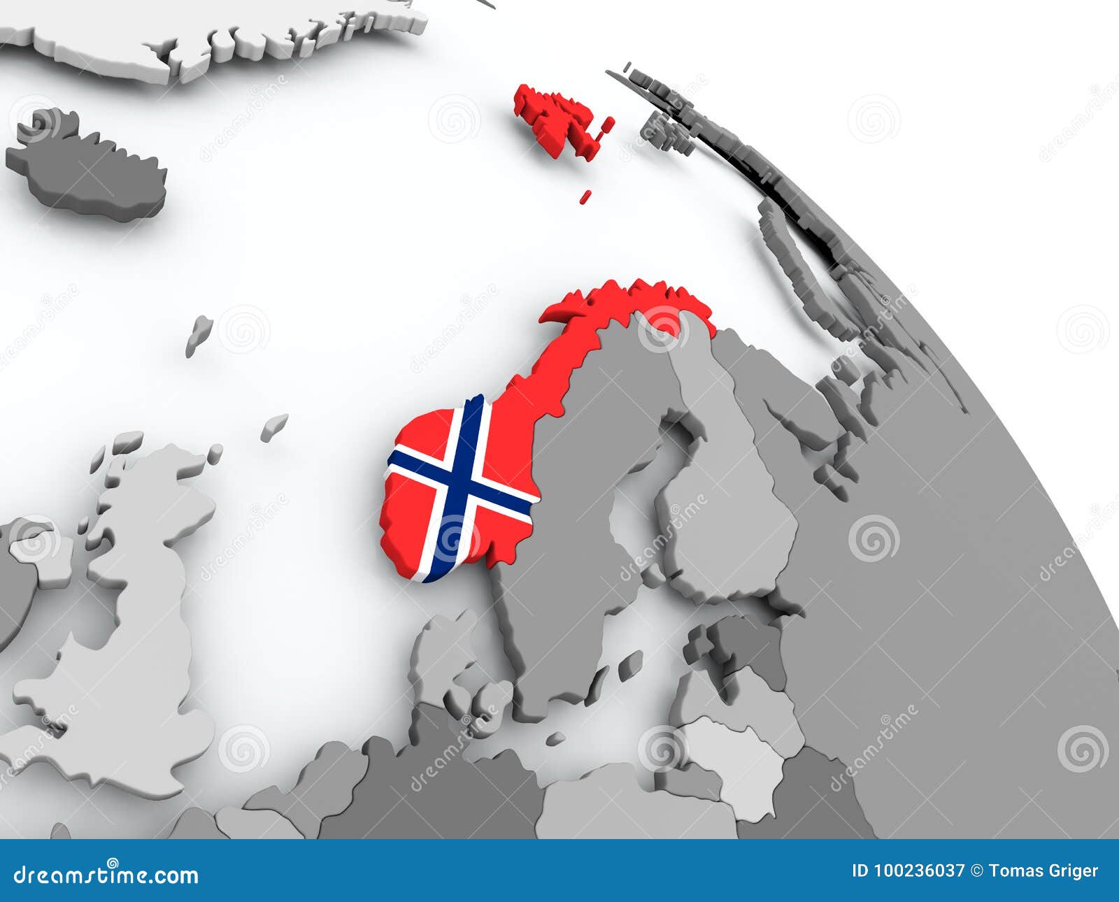 Map of Norway with Flag on Globe Stock Illustration - Illustration of ...