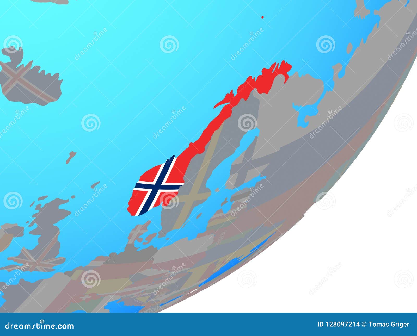 Map of Norway with Flag on Globe Stock Illustration - Illustration of ...