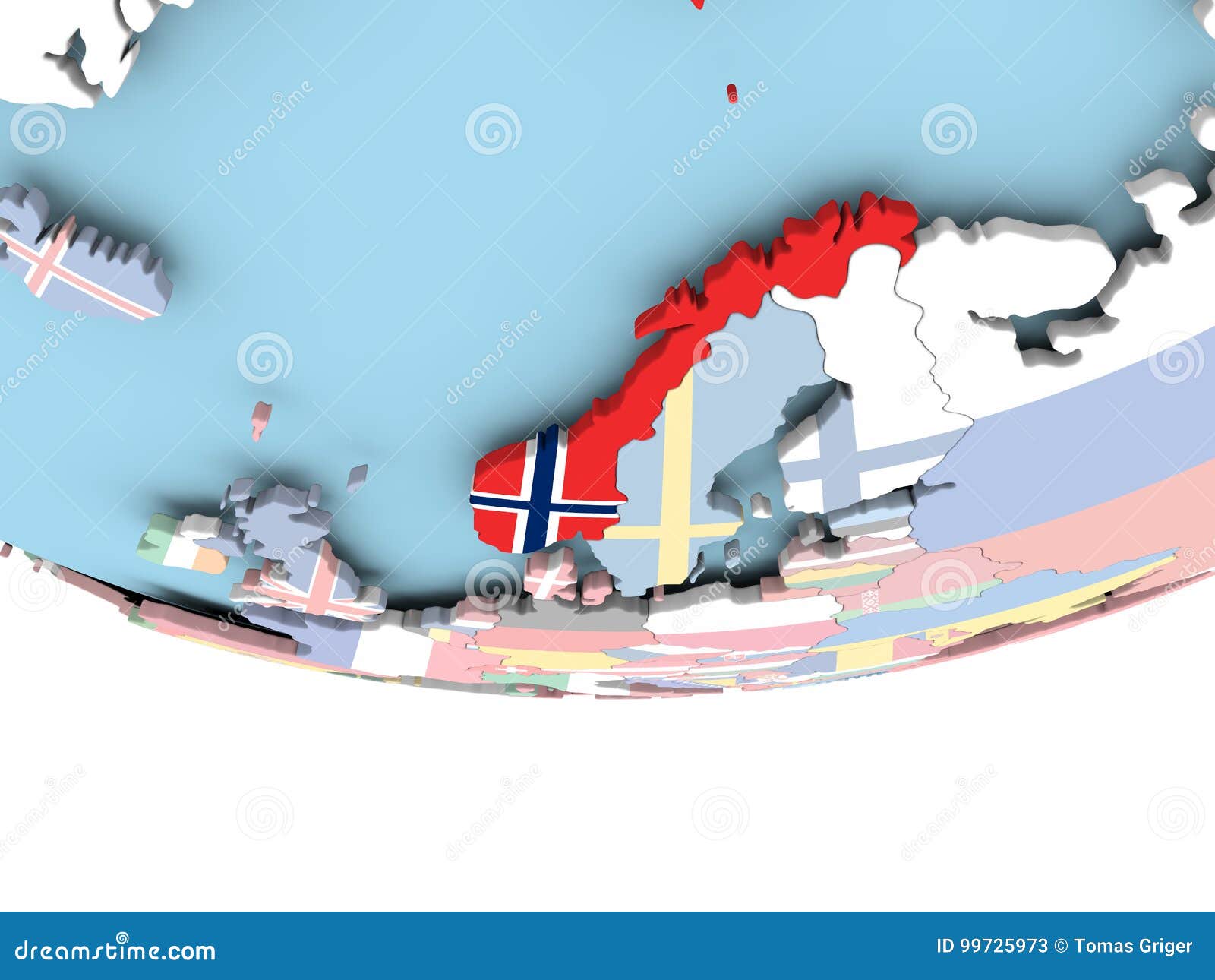 Map of Norway with Flag on Globe Stock Illustration - Illustration of ...
